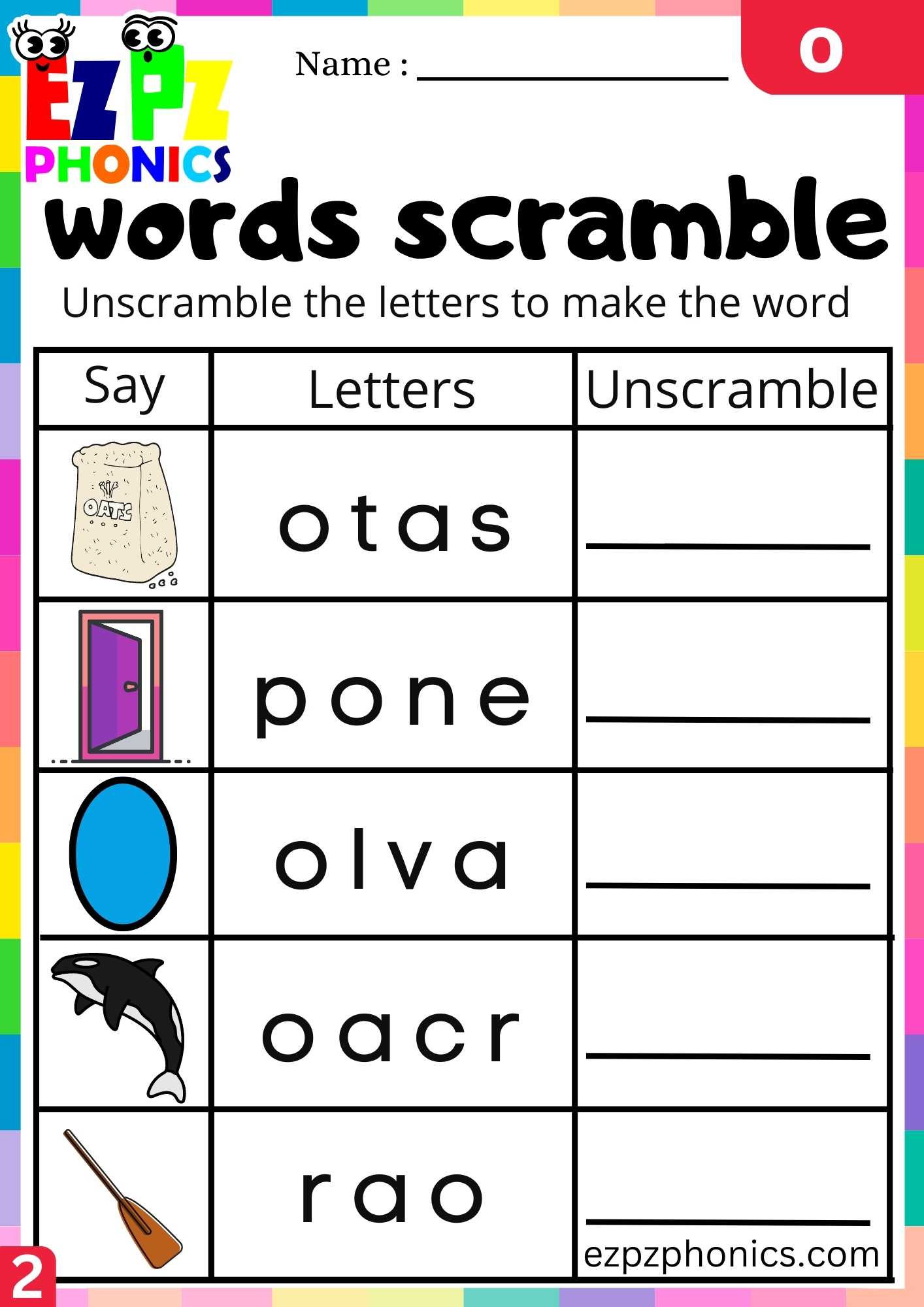 Group2 Letter O Words Scramble Beginning Sounds Worksheet - ezpzphonics.com