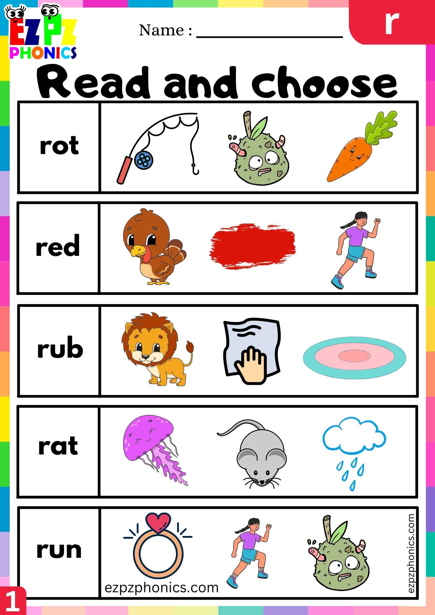 Letter R Read And Choose Beginning Sounds Worksheet - ezpzphonics.com