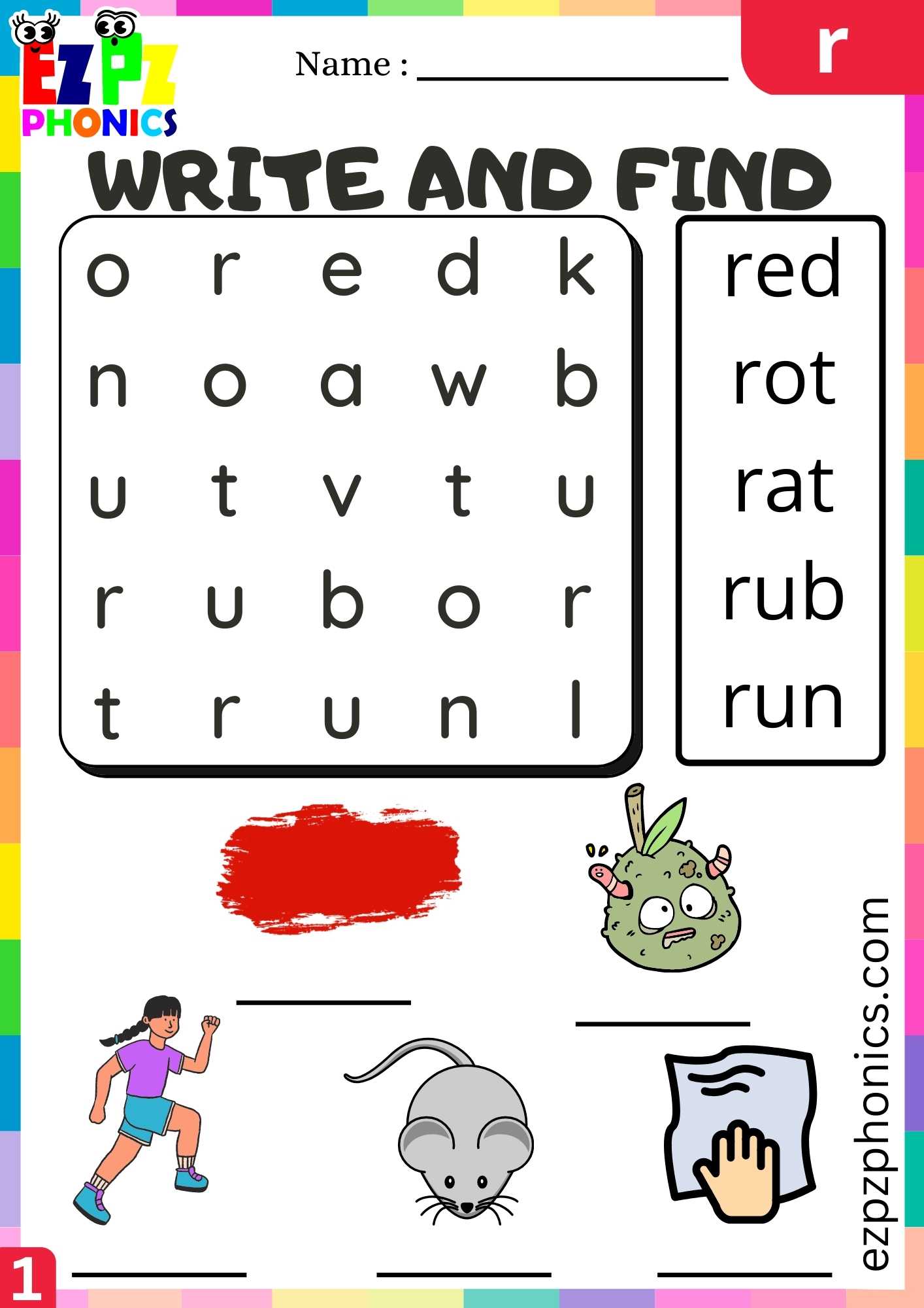 Letter R Write And Find Beginning Sounds Worksheet - ezpzphonics.com