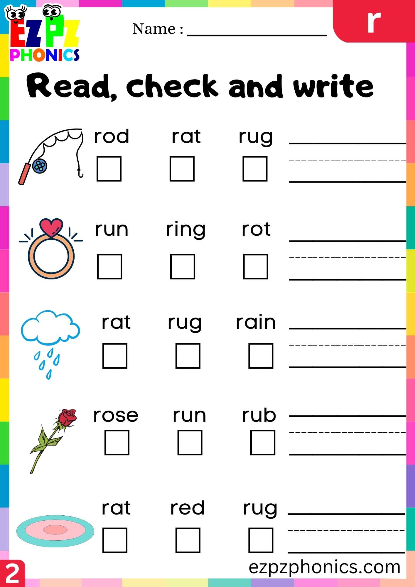 Group2 Letter R Read, Check And Write Beginning Sounds Worksheet ...