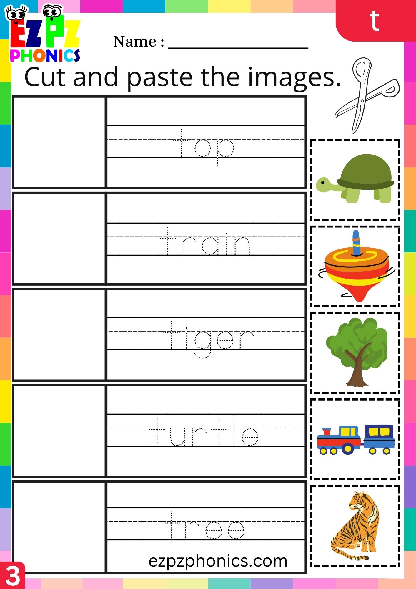 Letter t Cut and Paste the Images and Write the Words Group 3 ...