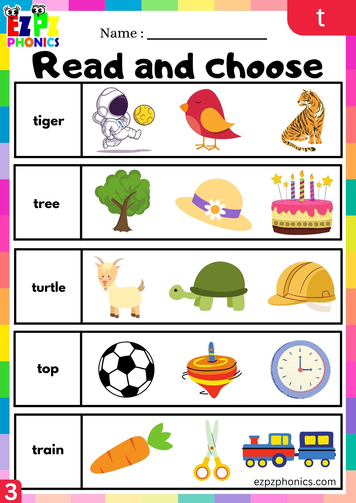Letter t Read and Choose the Correct Images Group 3 - ezpzphonics.com