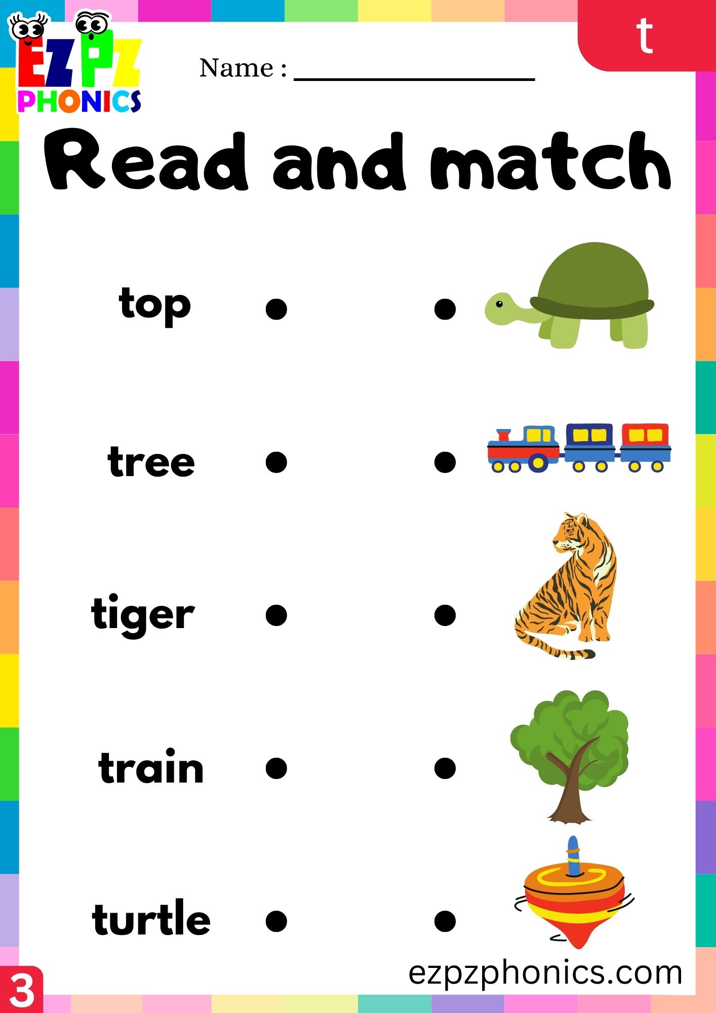 Letter t Read and Match the Words with the Images Group 3 - ezpzphonics.com