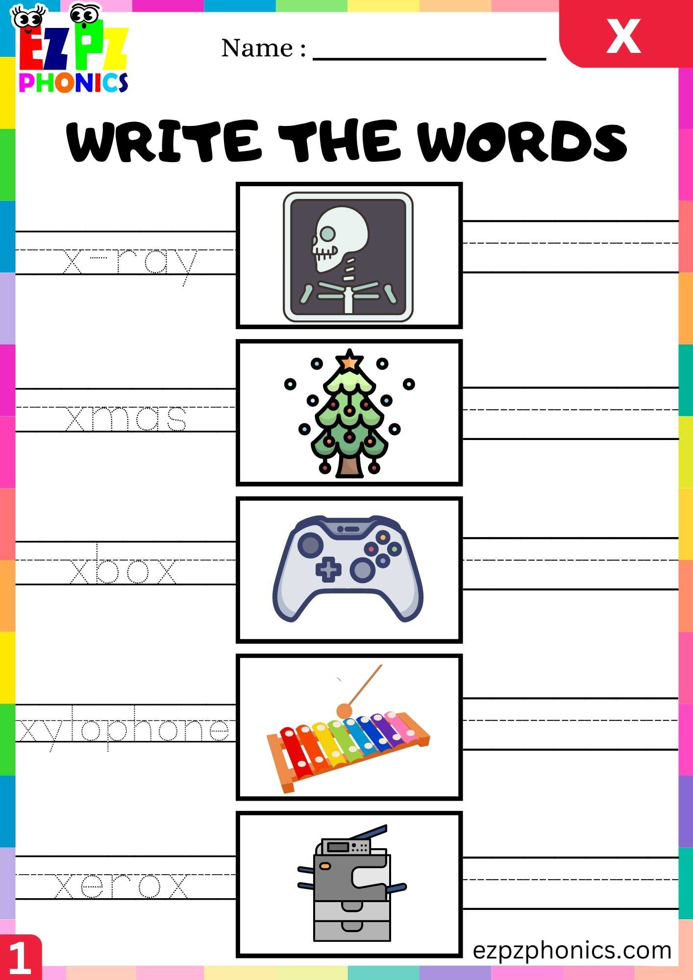Letter X Write The Words Beginning Sounds Worksheet - ezpzphonics.com
