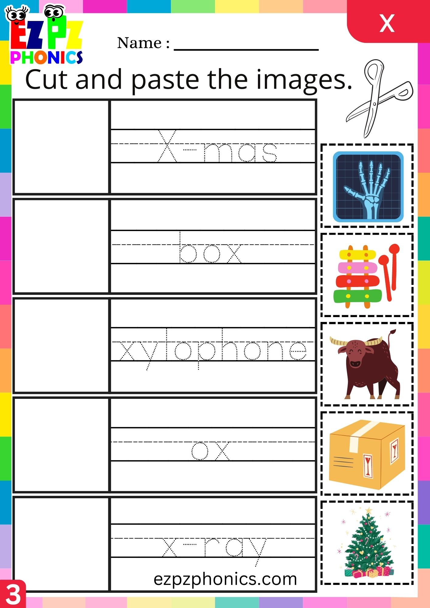 Letter x Cut and Paste the Images and Write the Words Group 3 ...