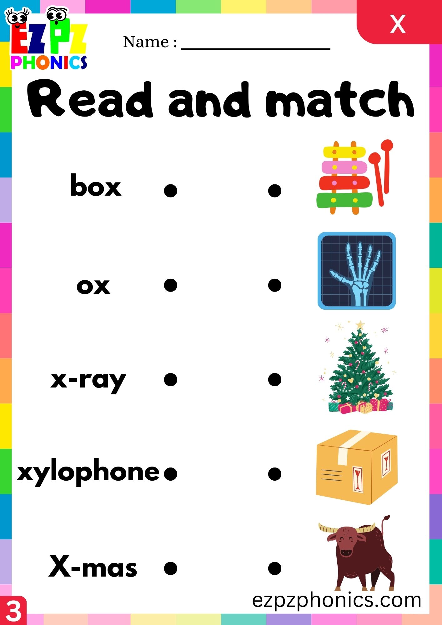 Letter x Read and Match the Words with the Images Group 3 - ezpzphonics.com