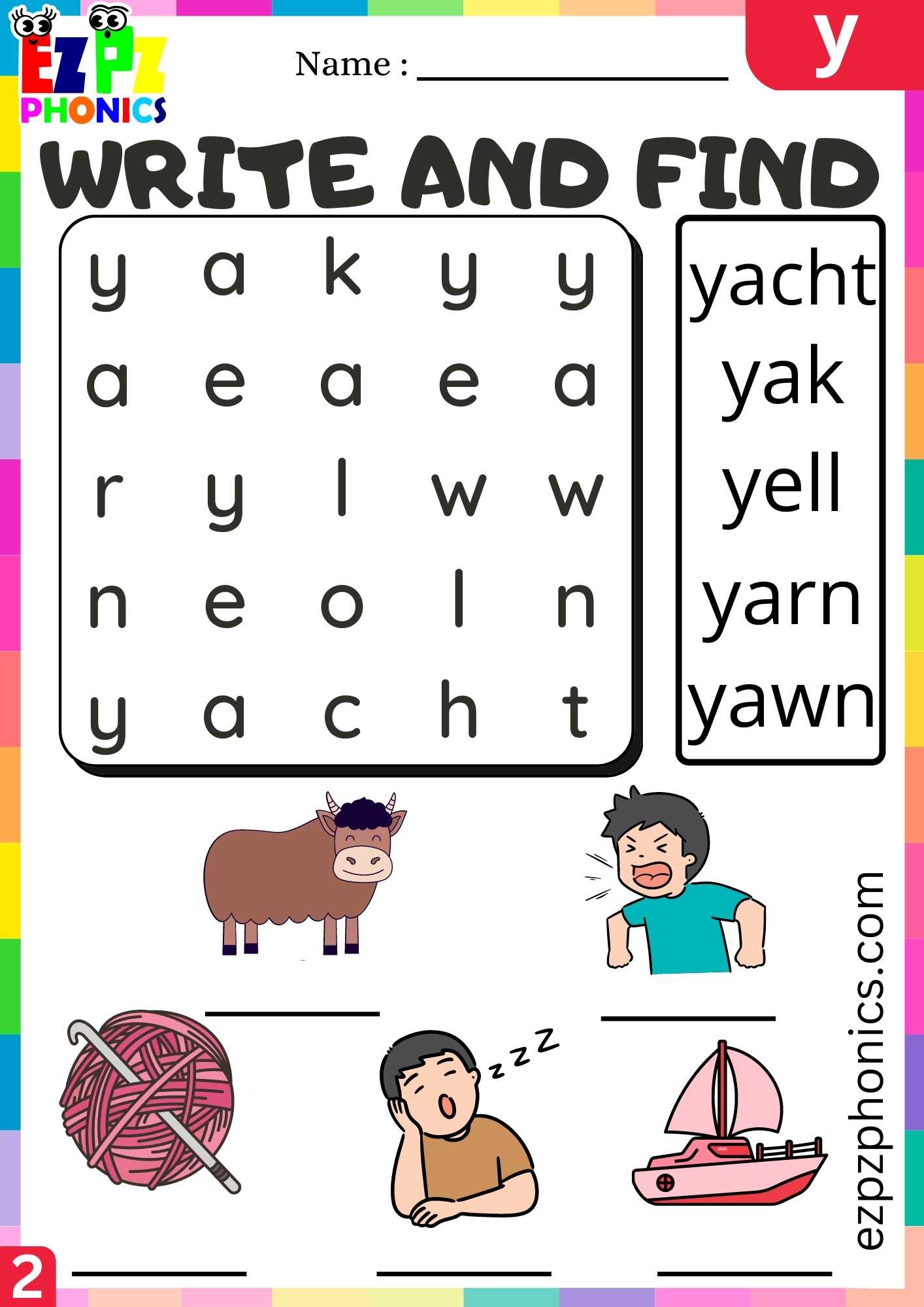 Group2 Letter Y Write And Find Beginning Sounds Worksheet - ezpzphonics.com