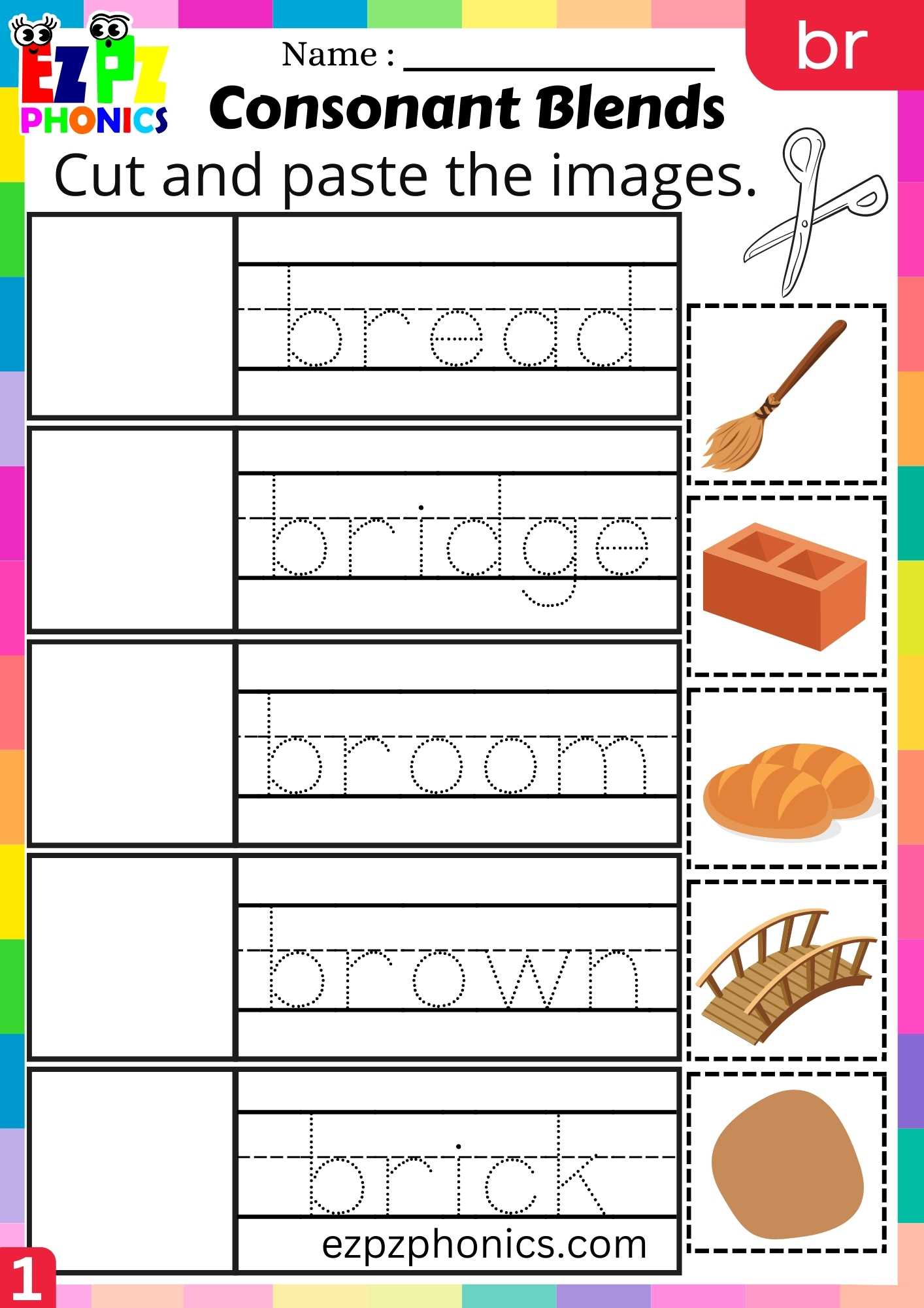Group1 BR Words Cut And Paste The Images Phonics Consonant Blends ...
