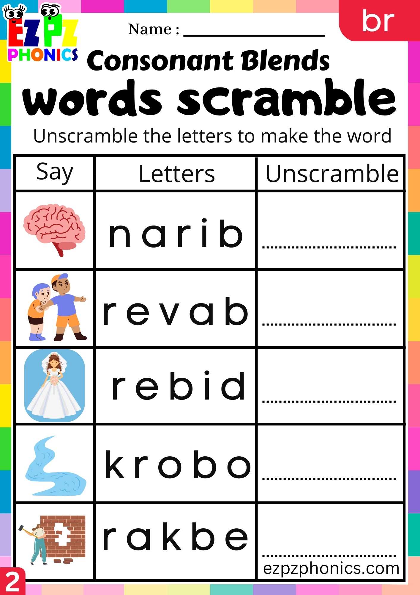 Group2 BR Words Words Scramble Phonics Consonant Blends Worksheet ...
