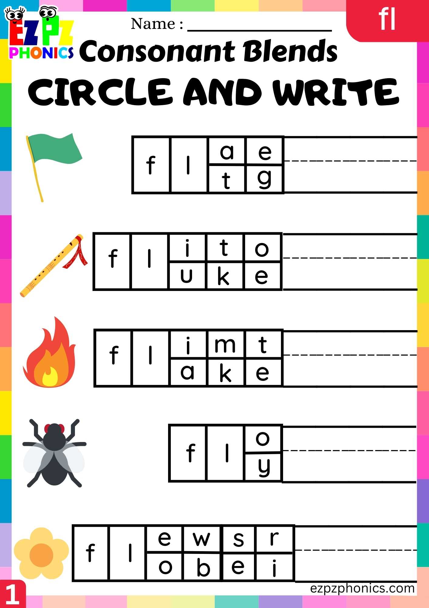 Group1 FL Words Circle And Write Phonics Consonant Blends Worksheet ...