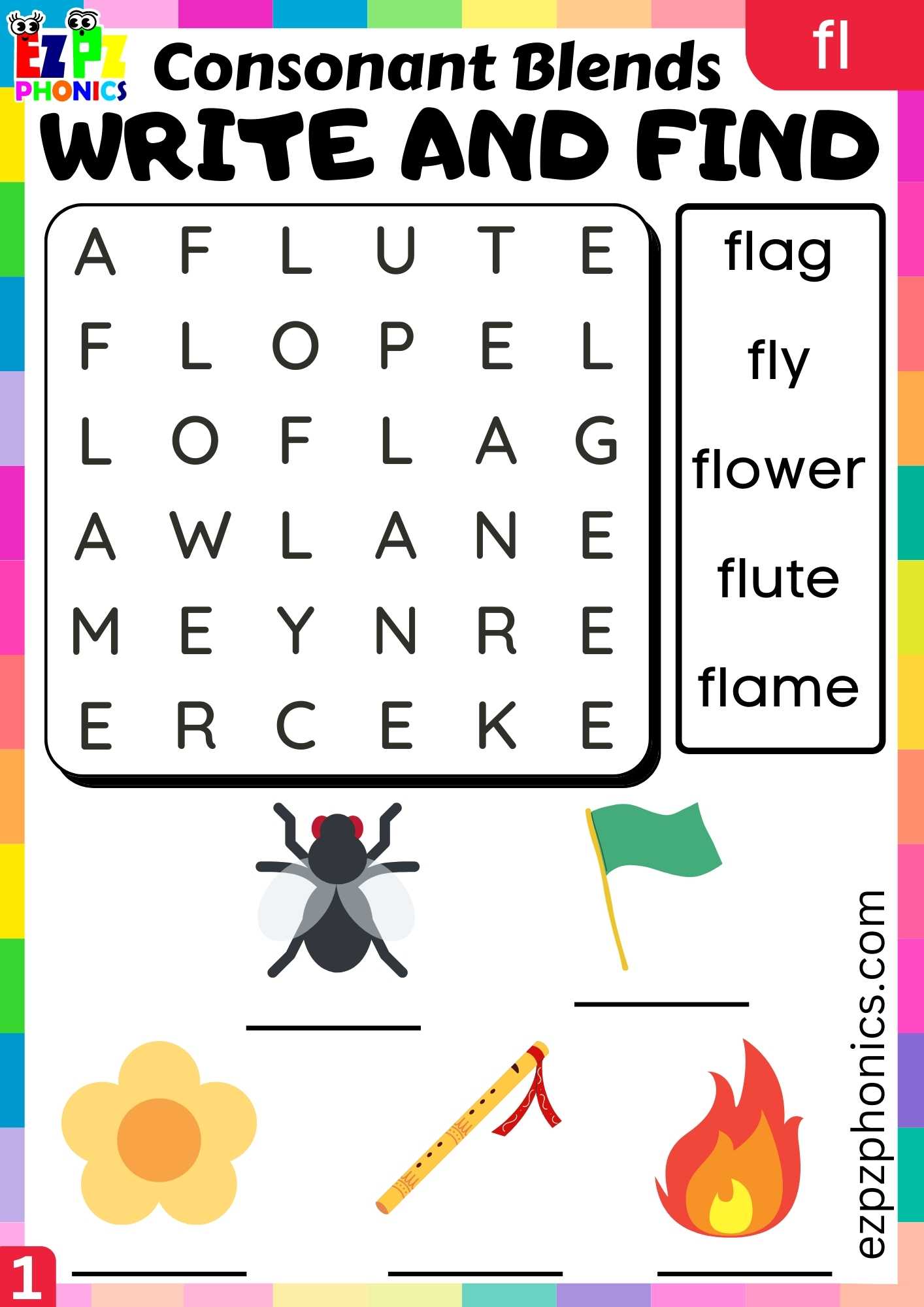 Group1 FL Words Write And Find Phonics Consonant Blends Worksheet ...