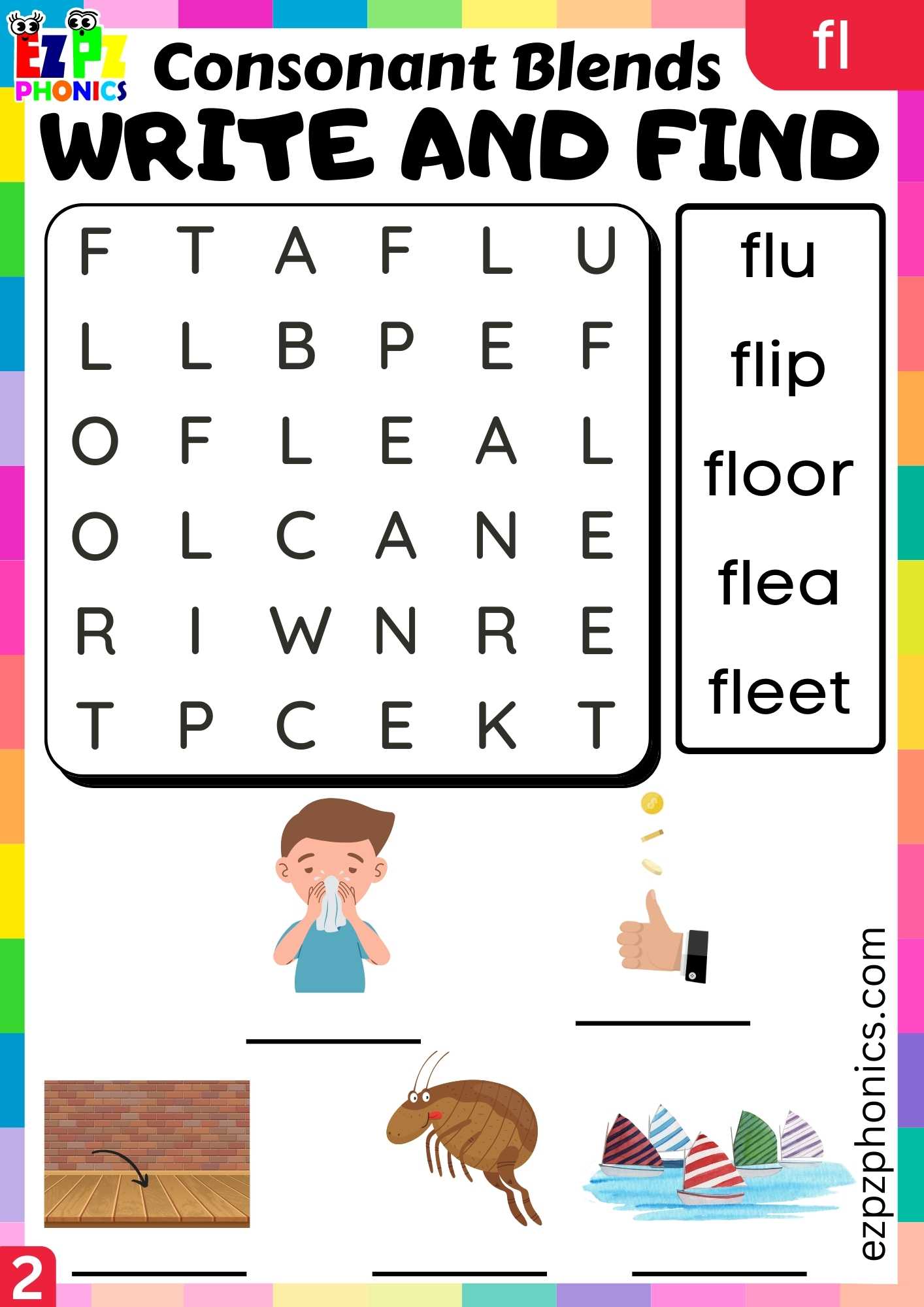Group2 FL Words Write And Find Phonics Consonant Blends Worksheet ...