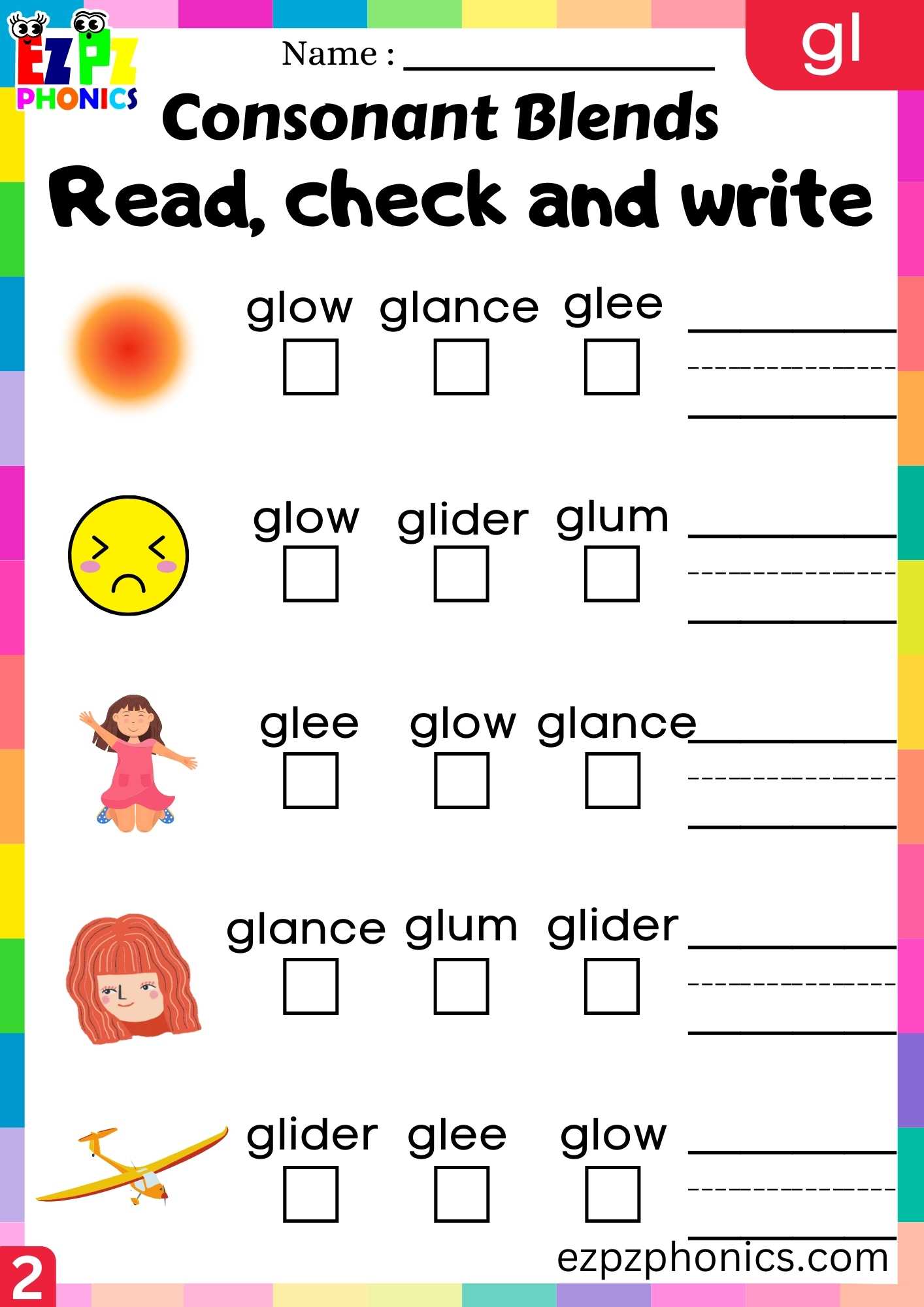 Group2 GL Words Read, Check And Write Phonics Consonant Blends ...