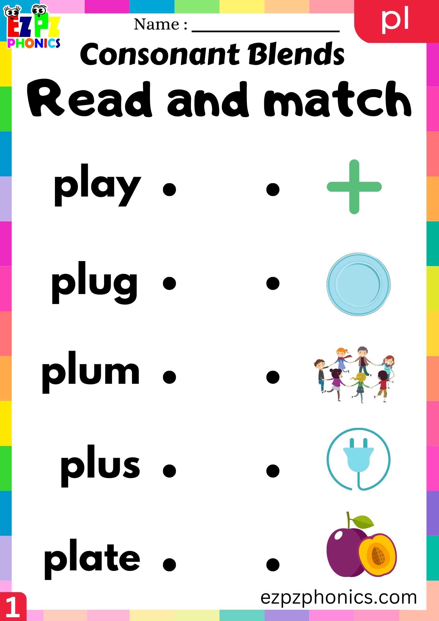 Group1 PL Words Read And Match Phonics Consonant Blends Worksheet ...