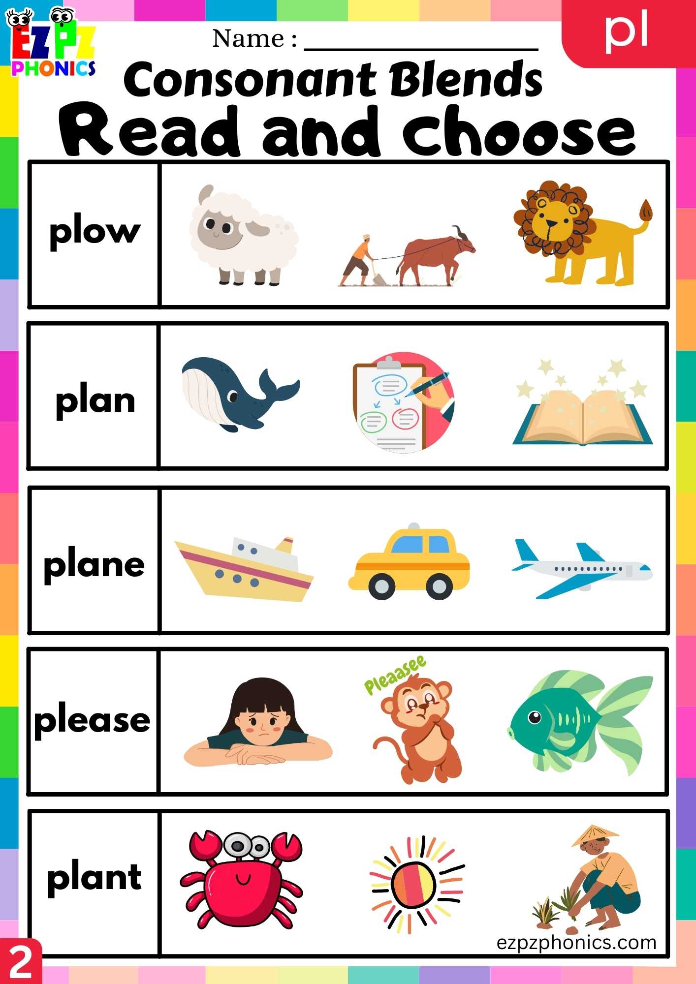 Group2 PL Words Read And Choose Phonics Consonant Blends Worksheet ...
