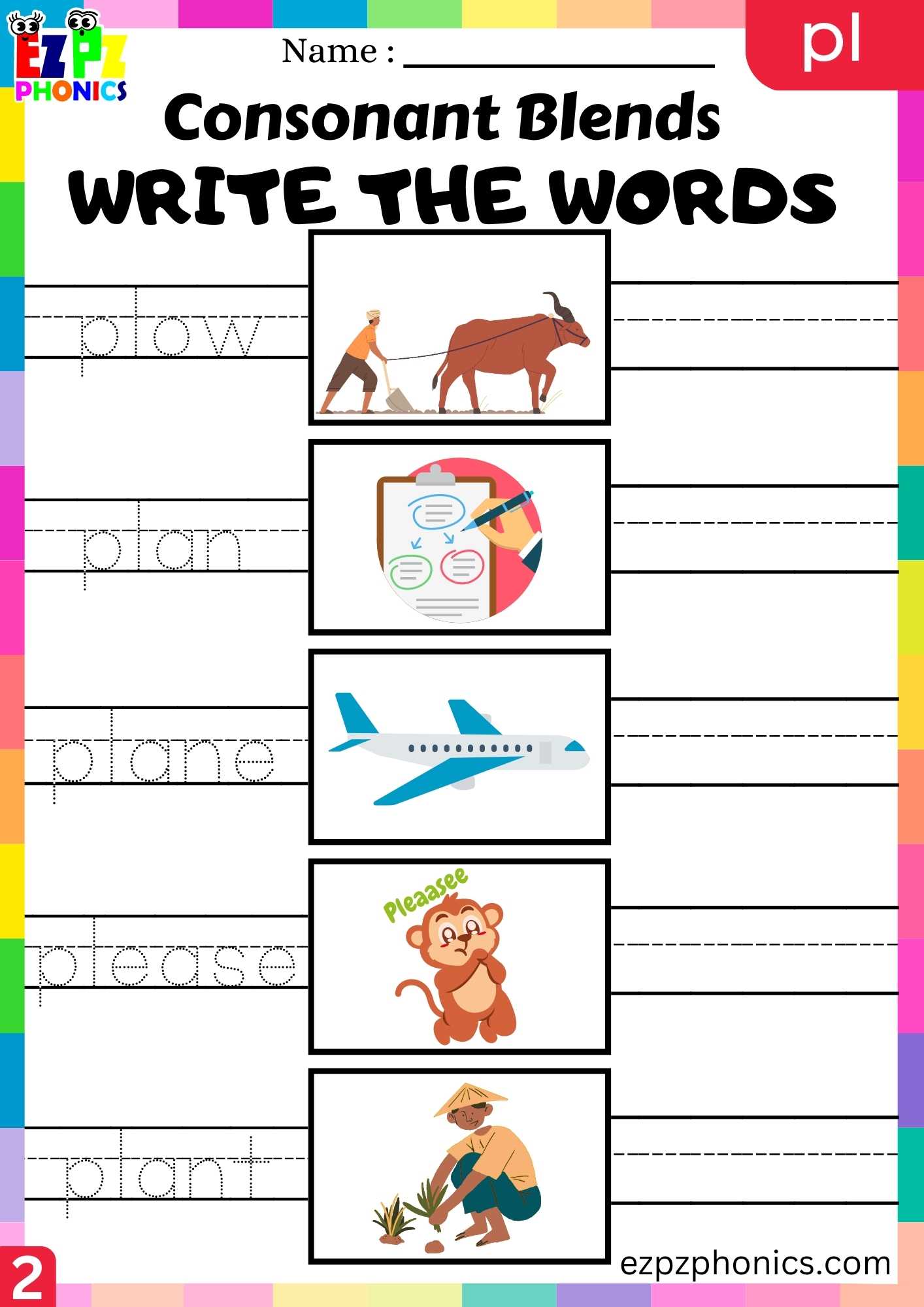 Group2 PL Words Write The Words Phonics Consonant Blends Worksheet ...