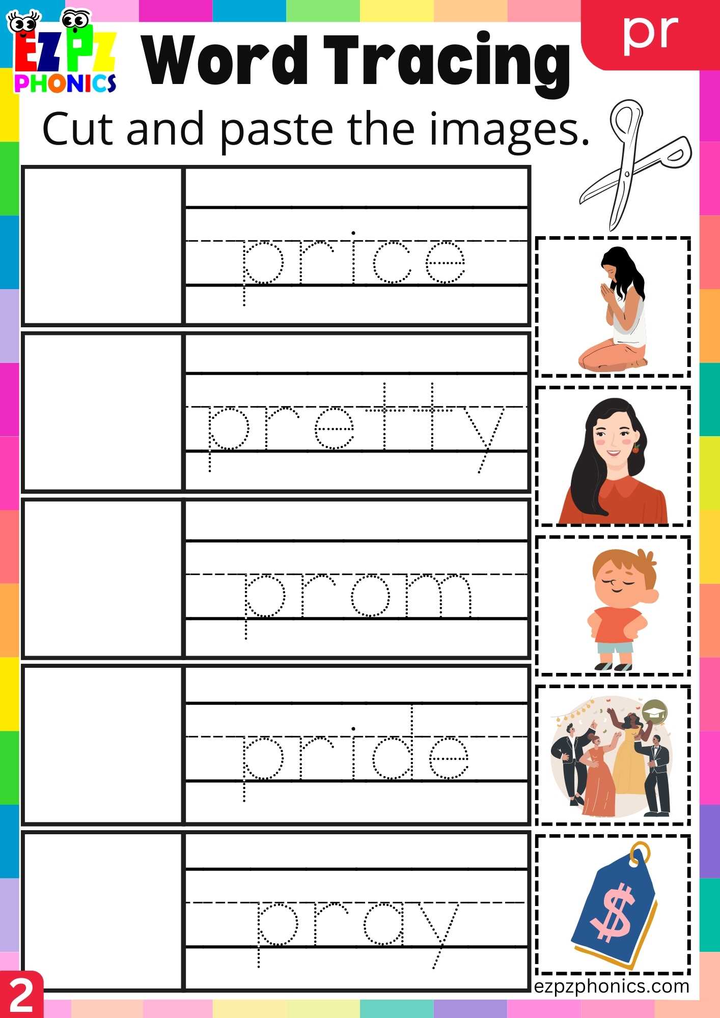 Group2 PR Words Cut And Paste The Images Phonics Consonant Blends ...