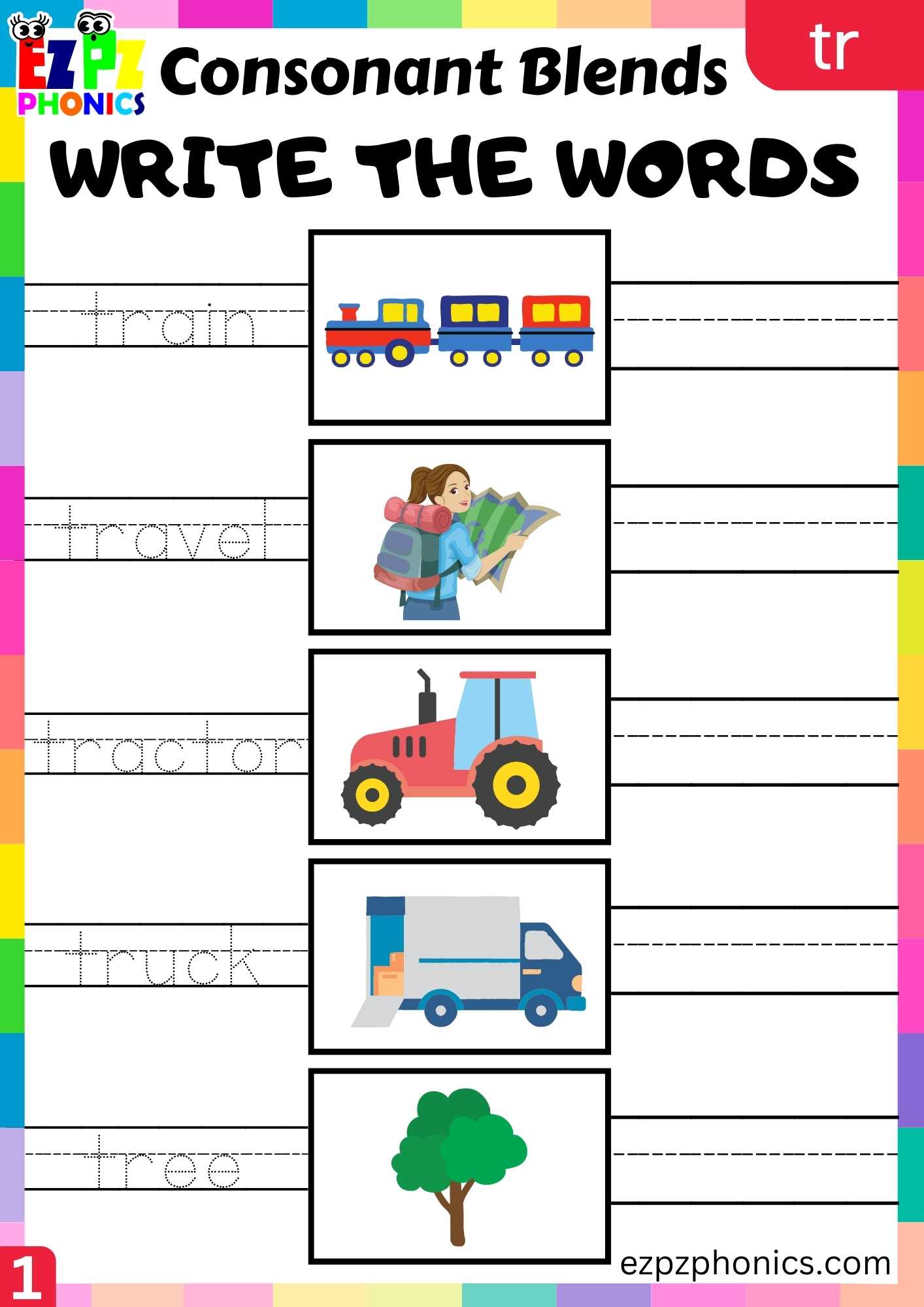 Group1 TR Words Write The Words Phonics Consonant Blends Worksheet ...