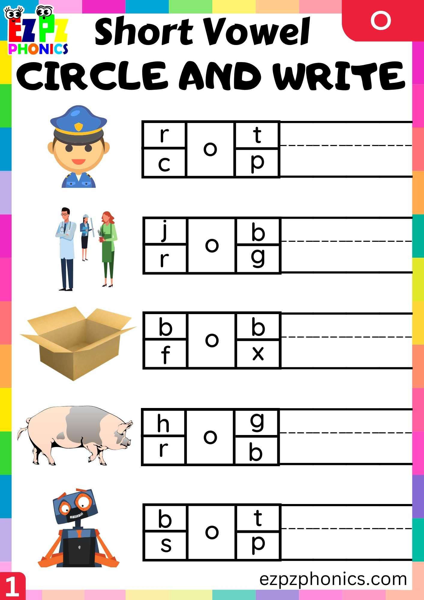 Group1 O Words Circle And Write Short Vowel CVC Words Worksheet ...