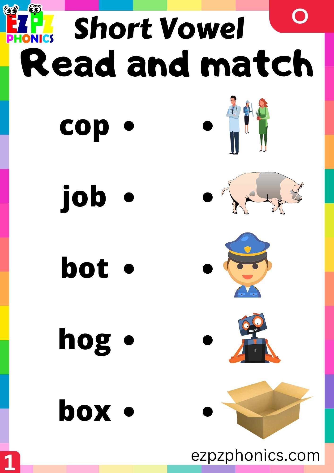 Group1 O Words Read And Match Short Vowel CVC Words Worksheet ...