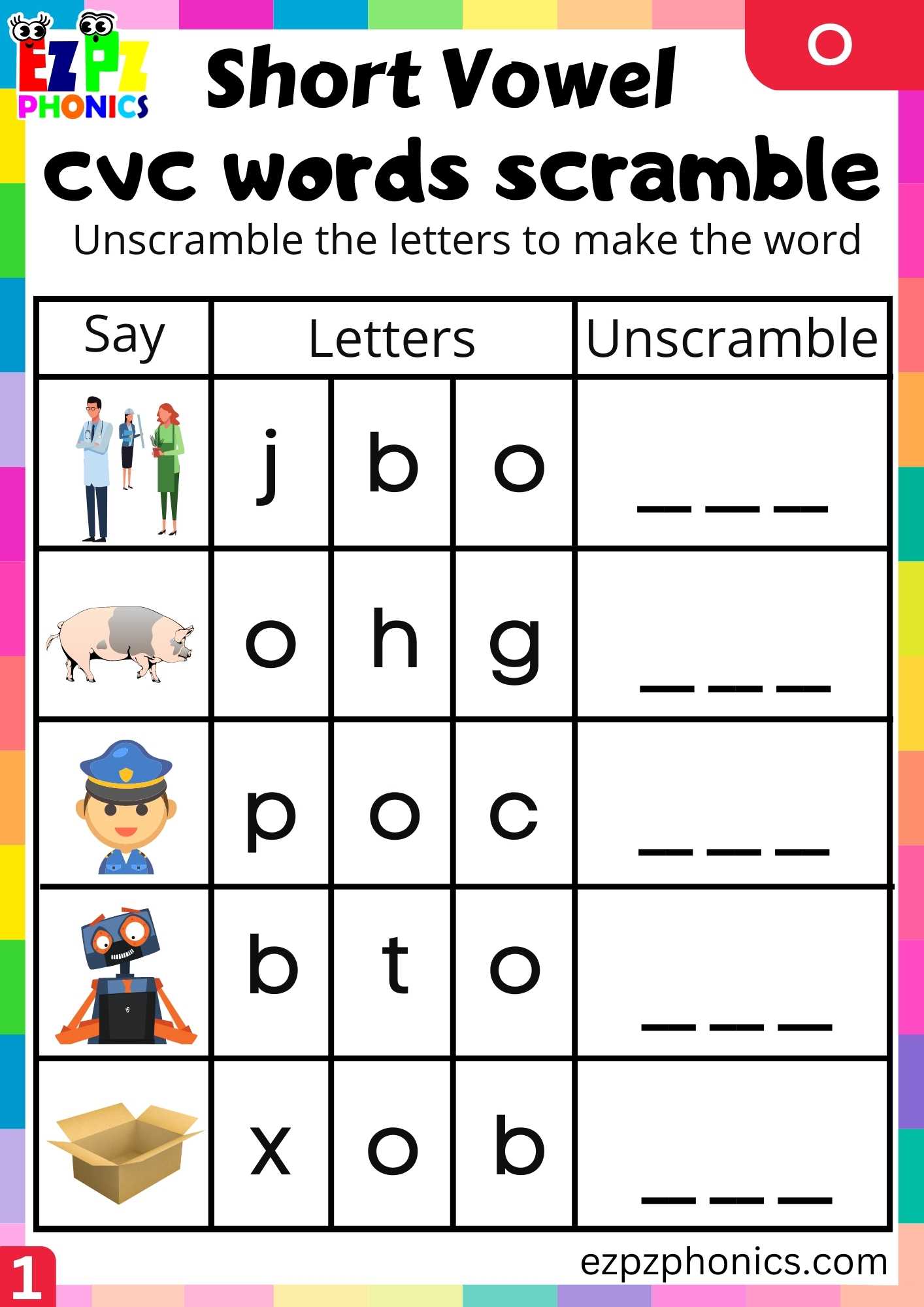 Group1 O Words Words Scramble Short Vowel CVC Words Worksheet ...