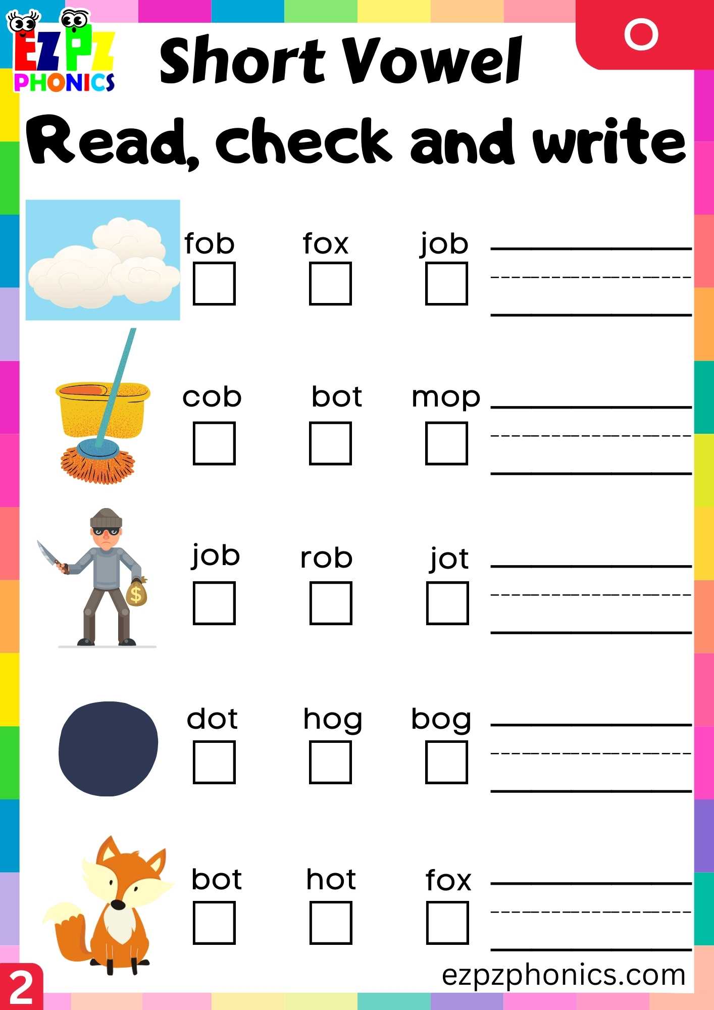 O Short Vowel Sound CVC Words - ezpzphonics.com