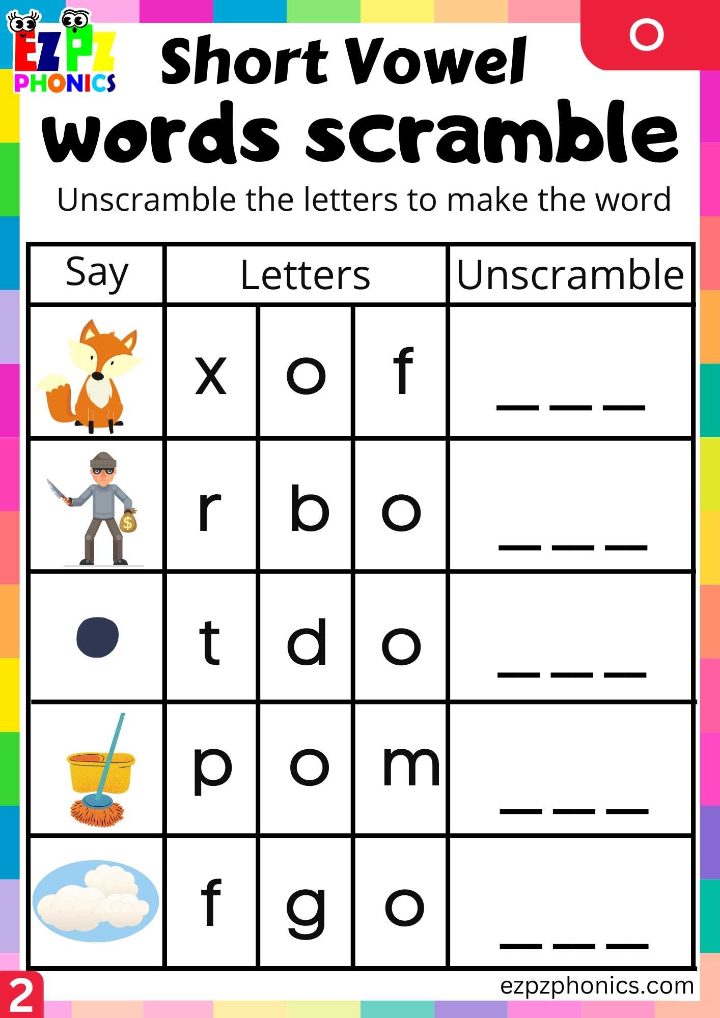 Group2 O Words Words Scramble Short Vowel CVC Words Worksheet ...
