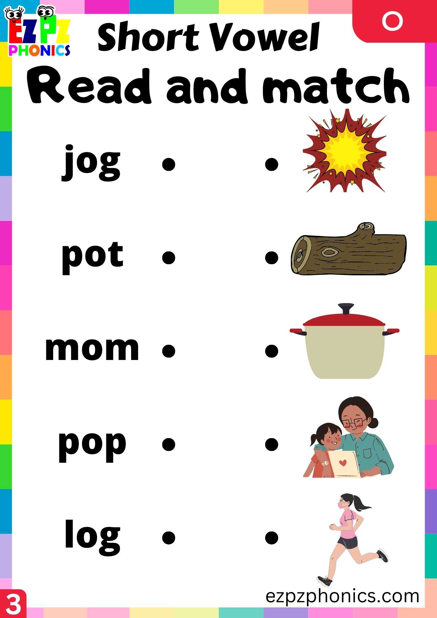 Group3 O Words Read And Match Short Vowel CVC Words Worksheet ...