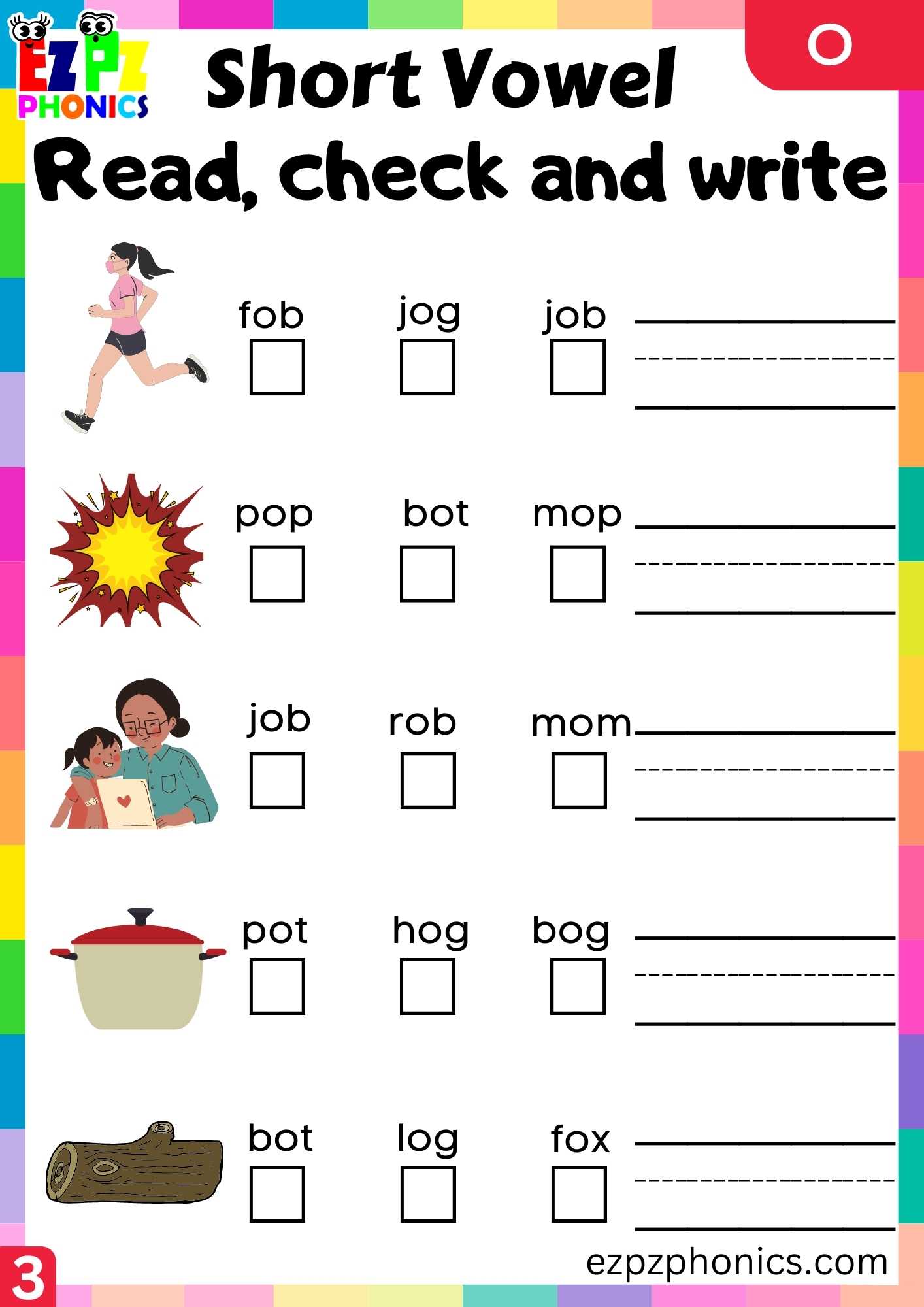 O Short Vowel Sound CVC Words - ezpzphonics.com