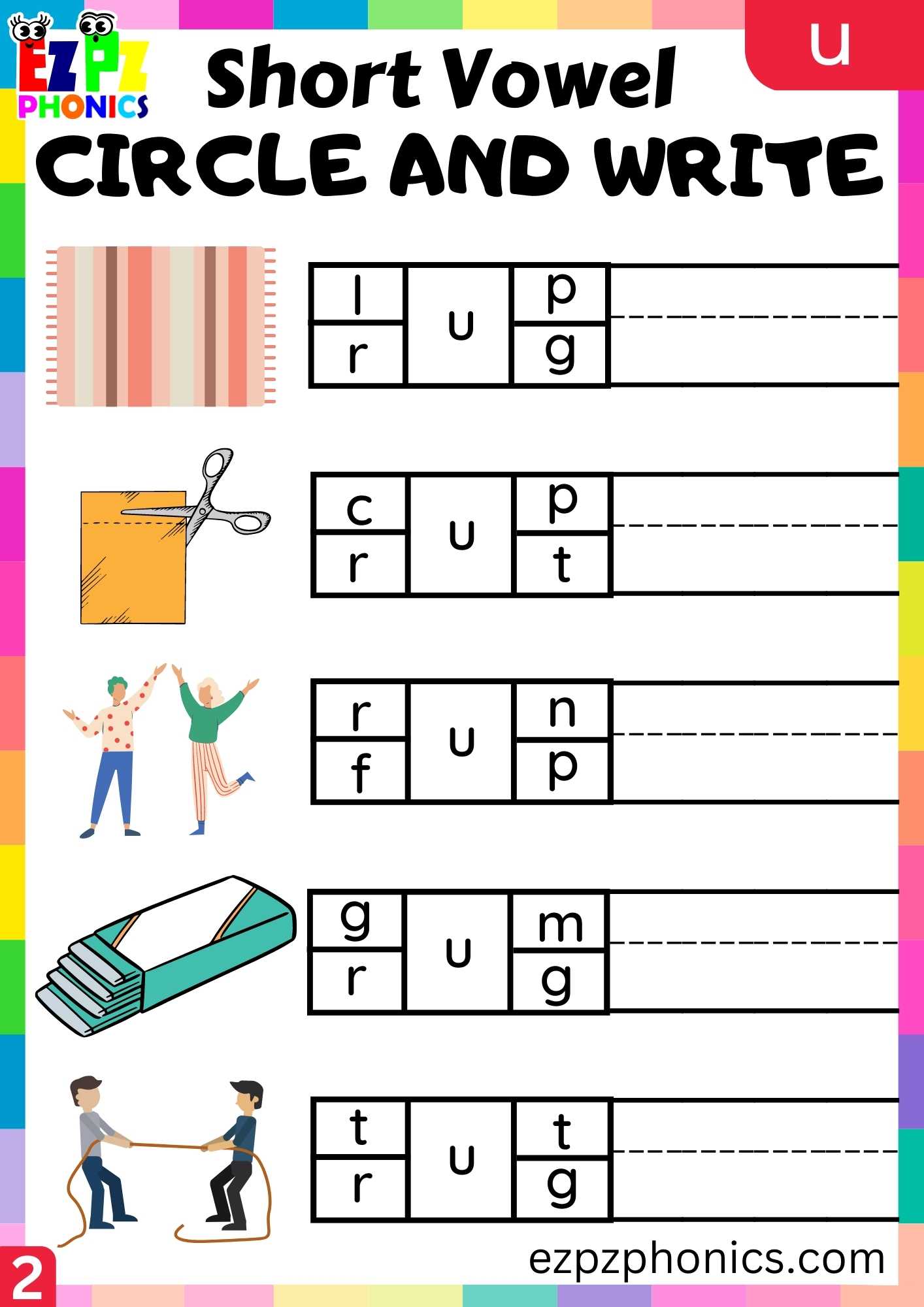 Group2 U Words Circle And Write Short Vowel CVC Words Worksheet ...