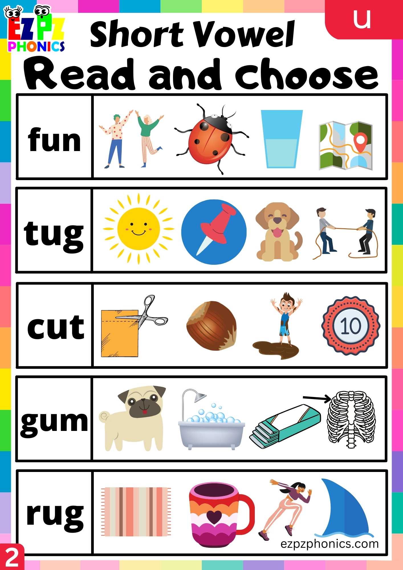 Group2 U Words Read And Choose Short Vowel CVC Words Worksheet ...