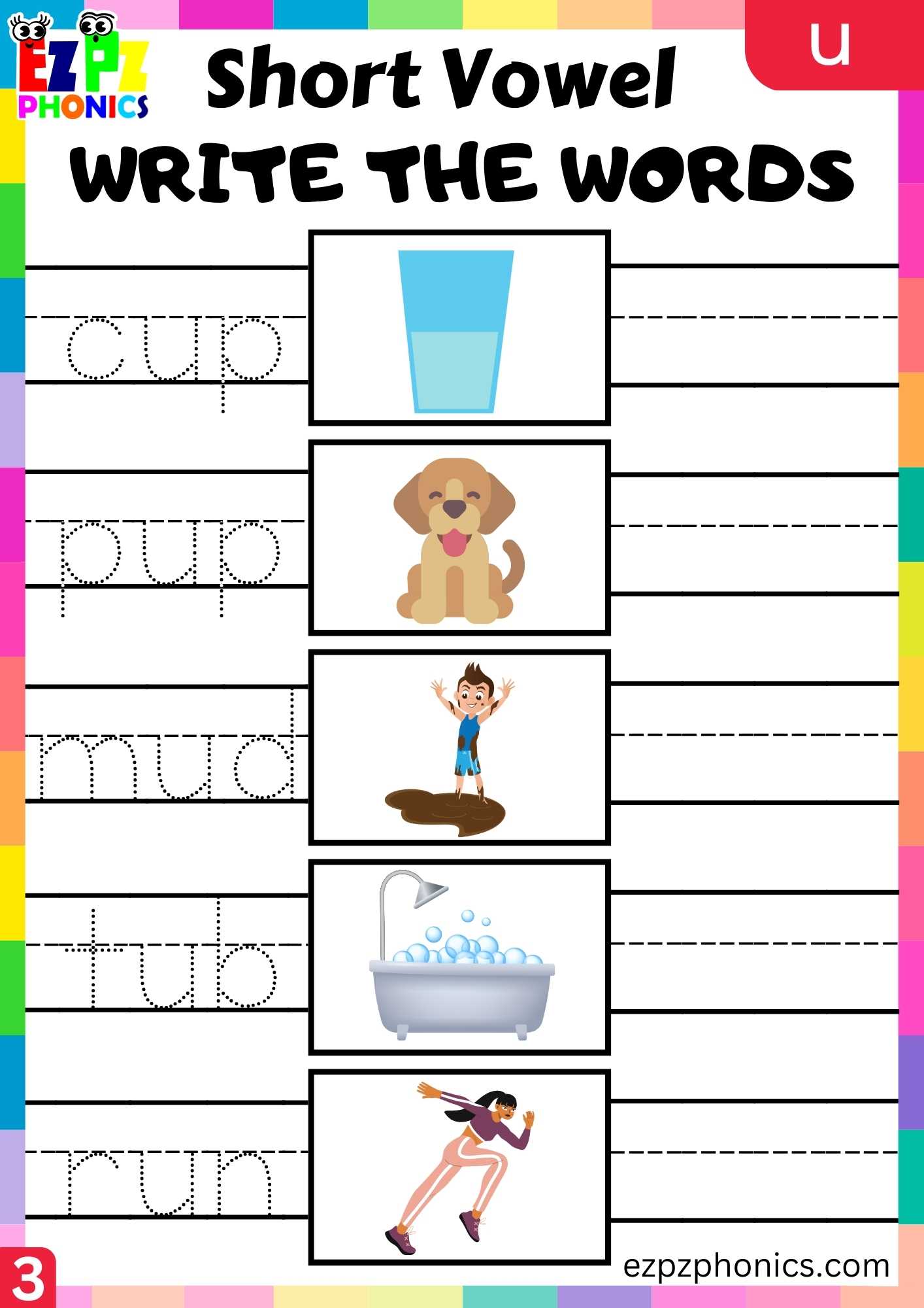 Group3 U Words Write The Words Short Vowel CVC Words Worksheet ...