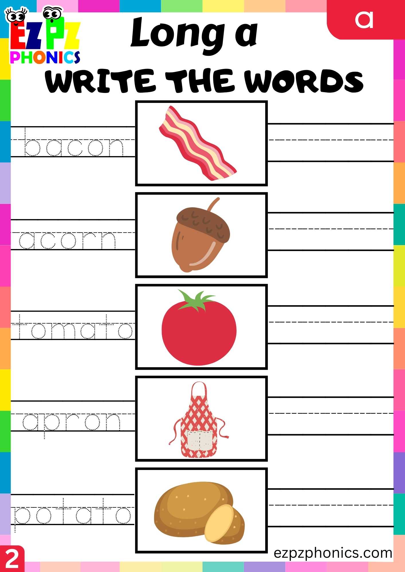 Group2 A Words Write The Words Long A Phonics Worksheet - ezpzphonics.com