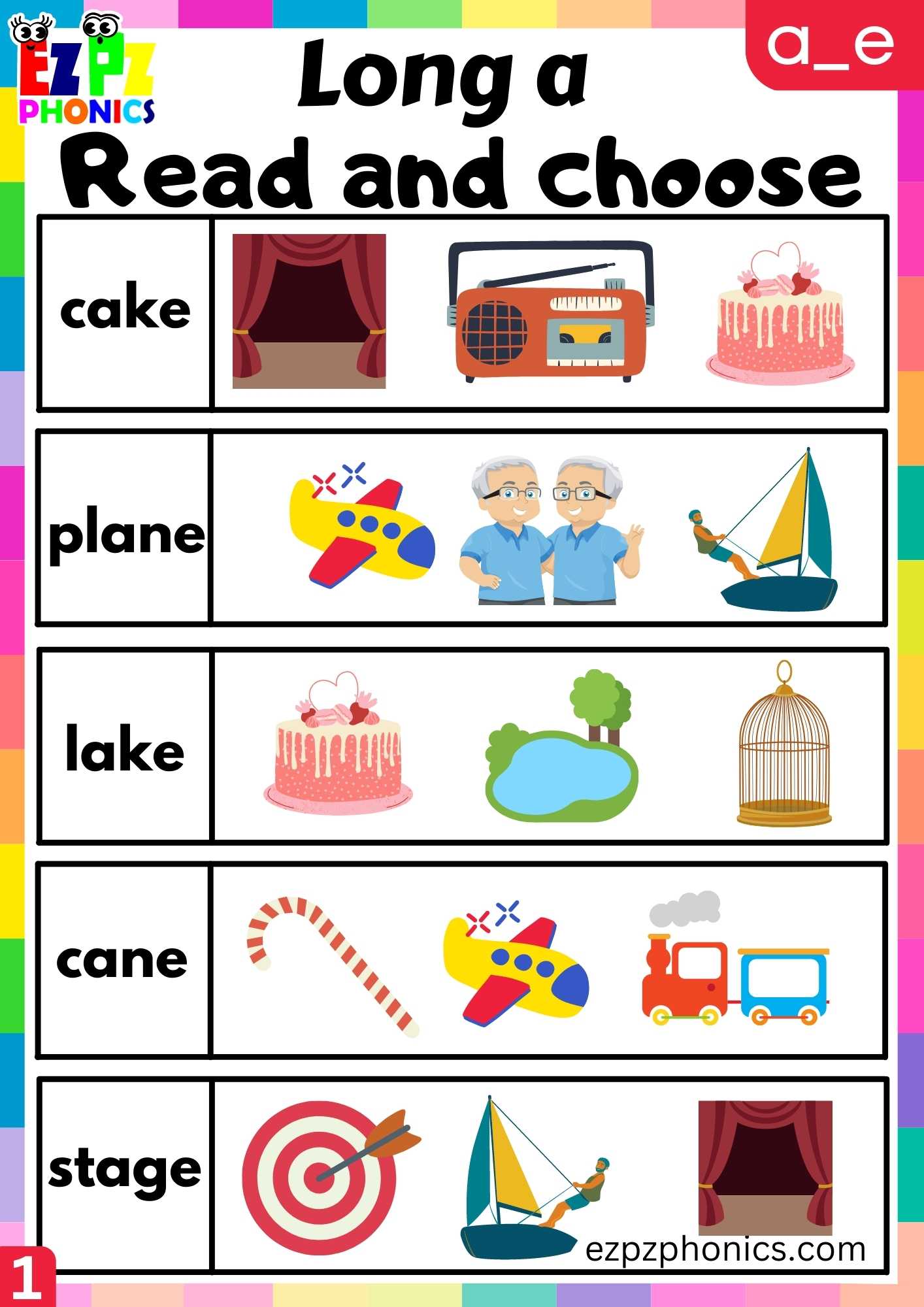 Group1 A_E Words Read And Choose Long A Phonics Worksheet - ezpzphonics.com
