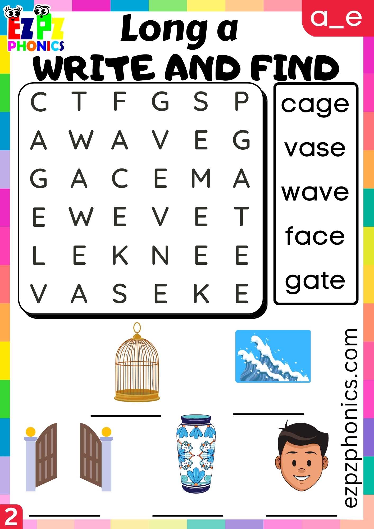 Group2 A_E Words Write And Find Long A Phonics Worksheet - ezpzphonics.com