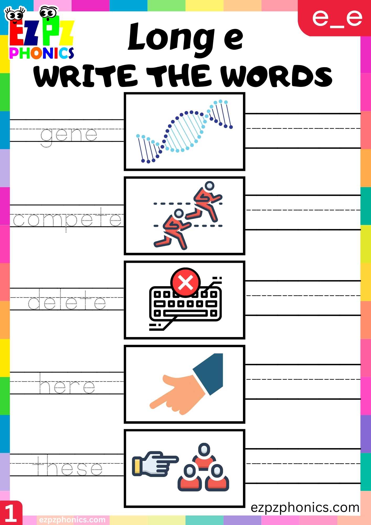 E_E Words Write The Words Long E Phonics Worksheet - ezpzphonics.com