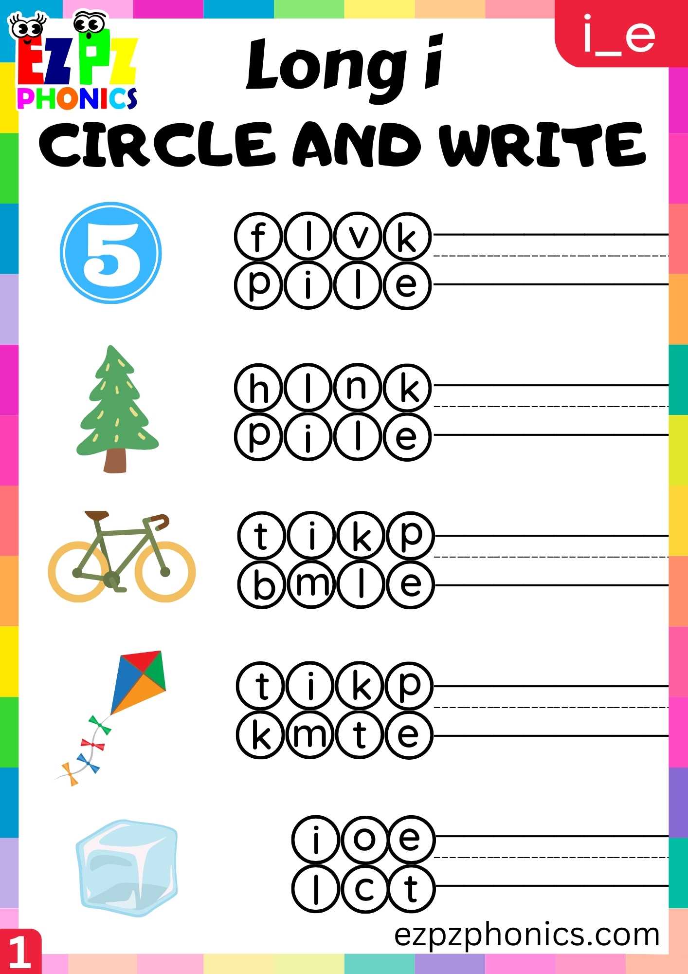 Group1 I_E Words Circle And Write Long I Phonics Worksheet ...