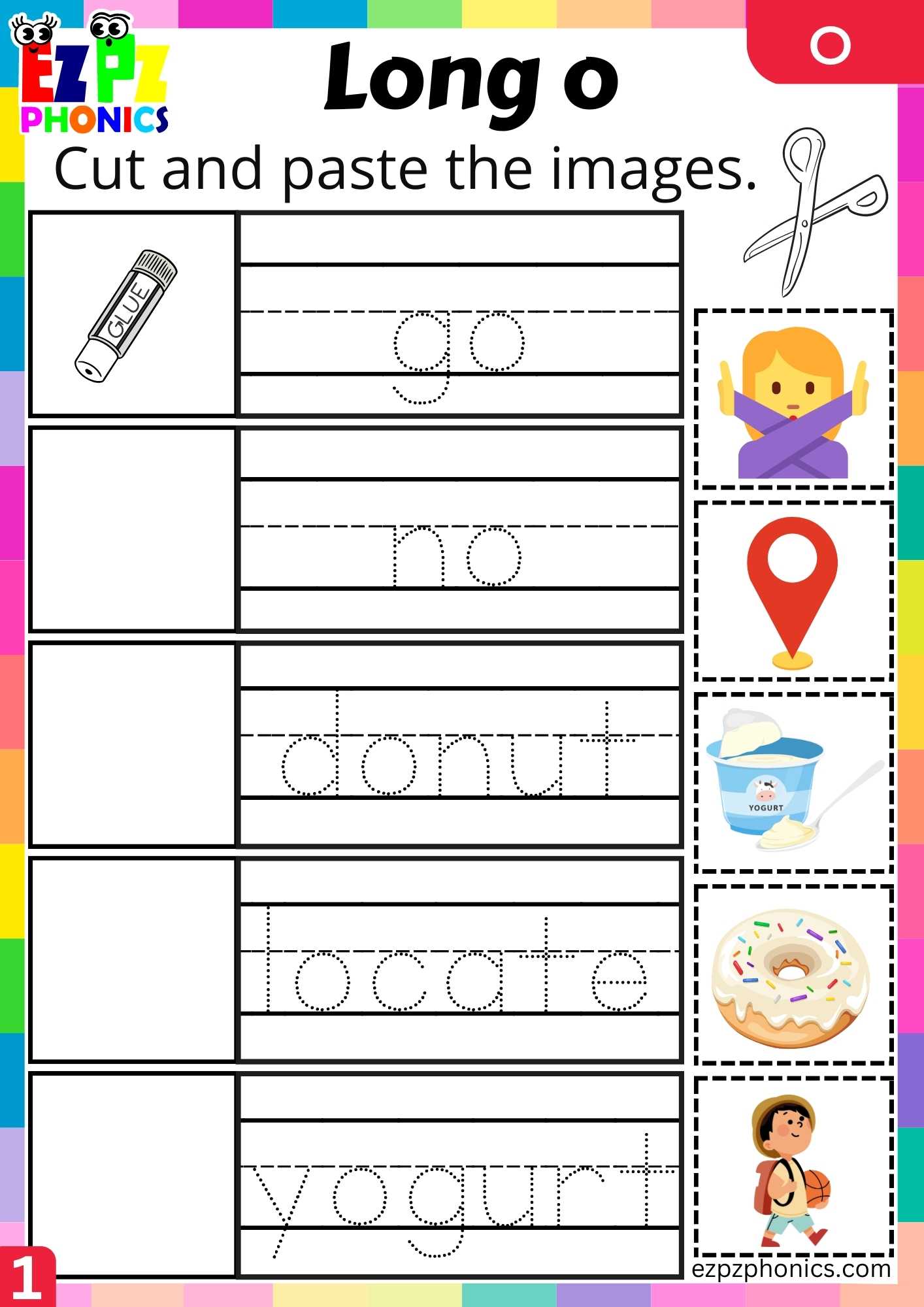 Group1 O Words Cut And Paste The Images Long O Phonics Worksheet ...