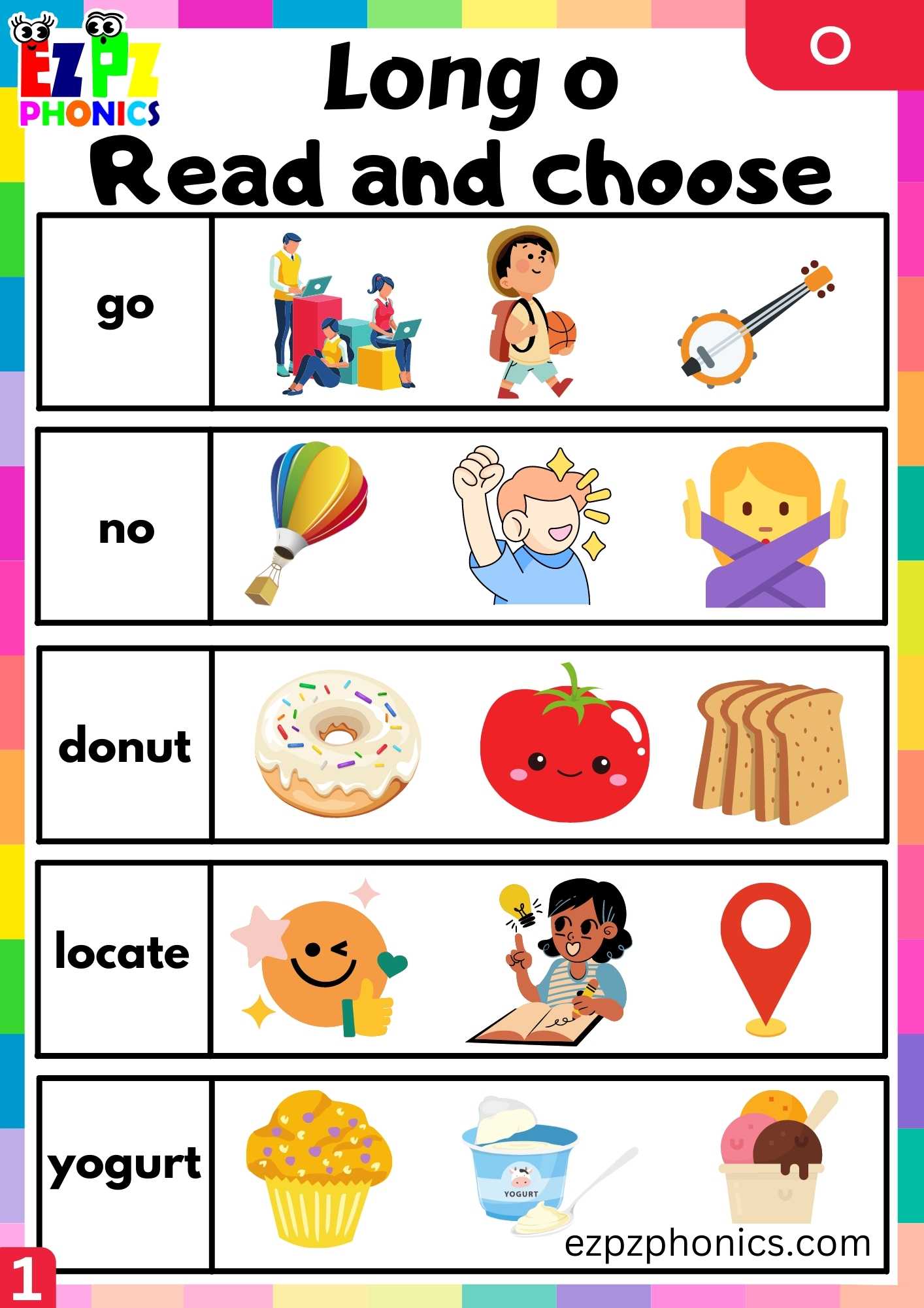 Group1 O Words Read And Choose Long O Phonics Worksheet - ezpzphonics.com