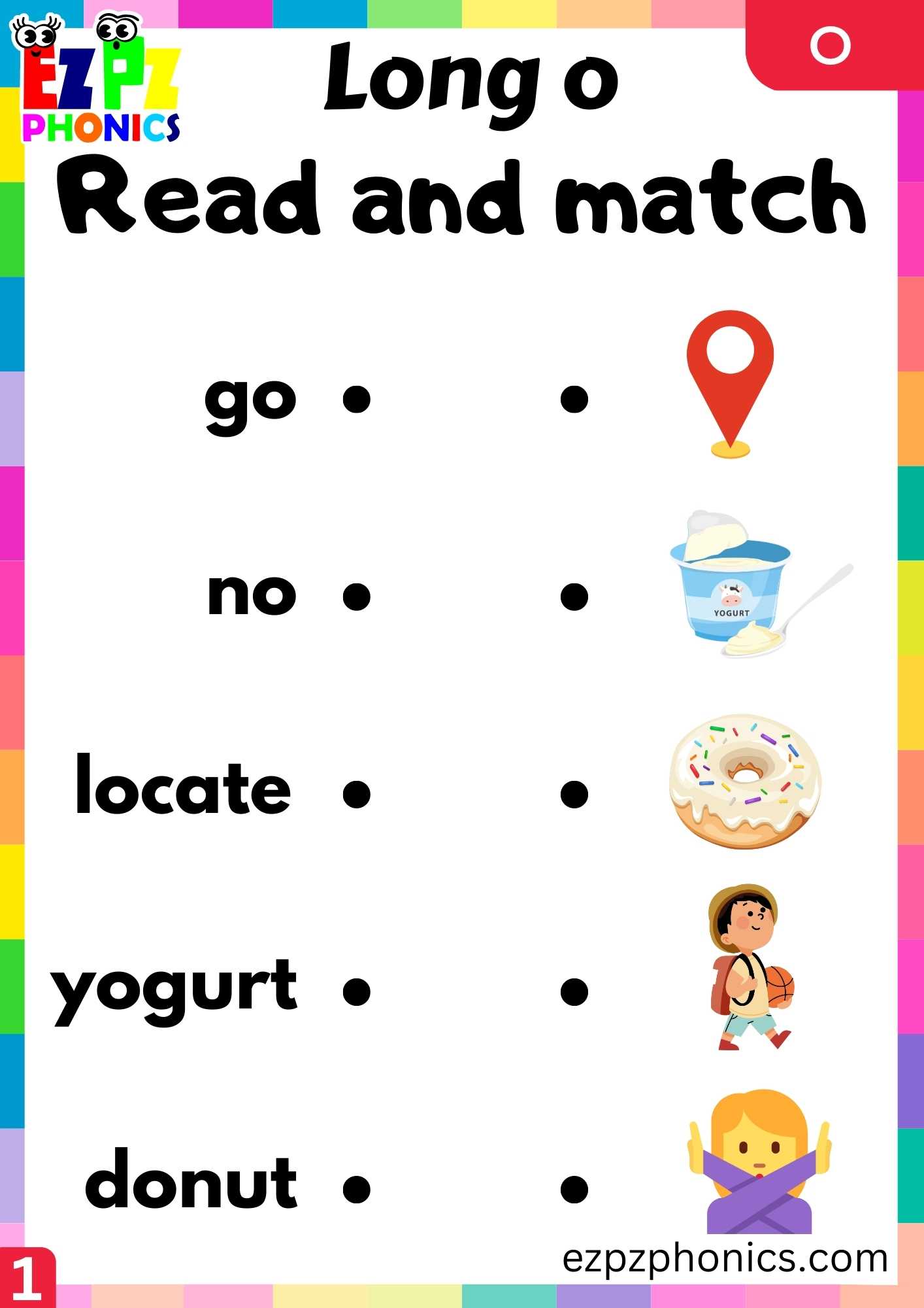 Group1 O Words Read And Match Long O Phonics Worksheet - ezpzphonics.com