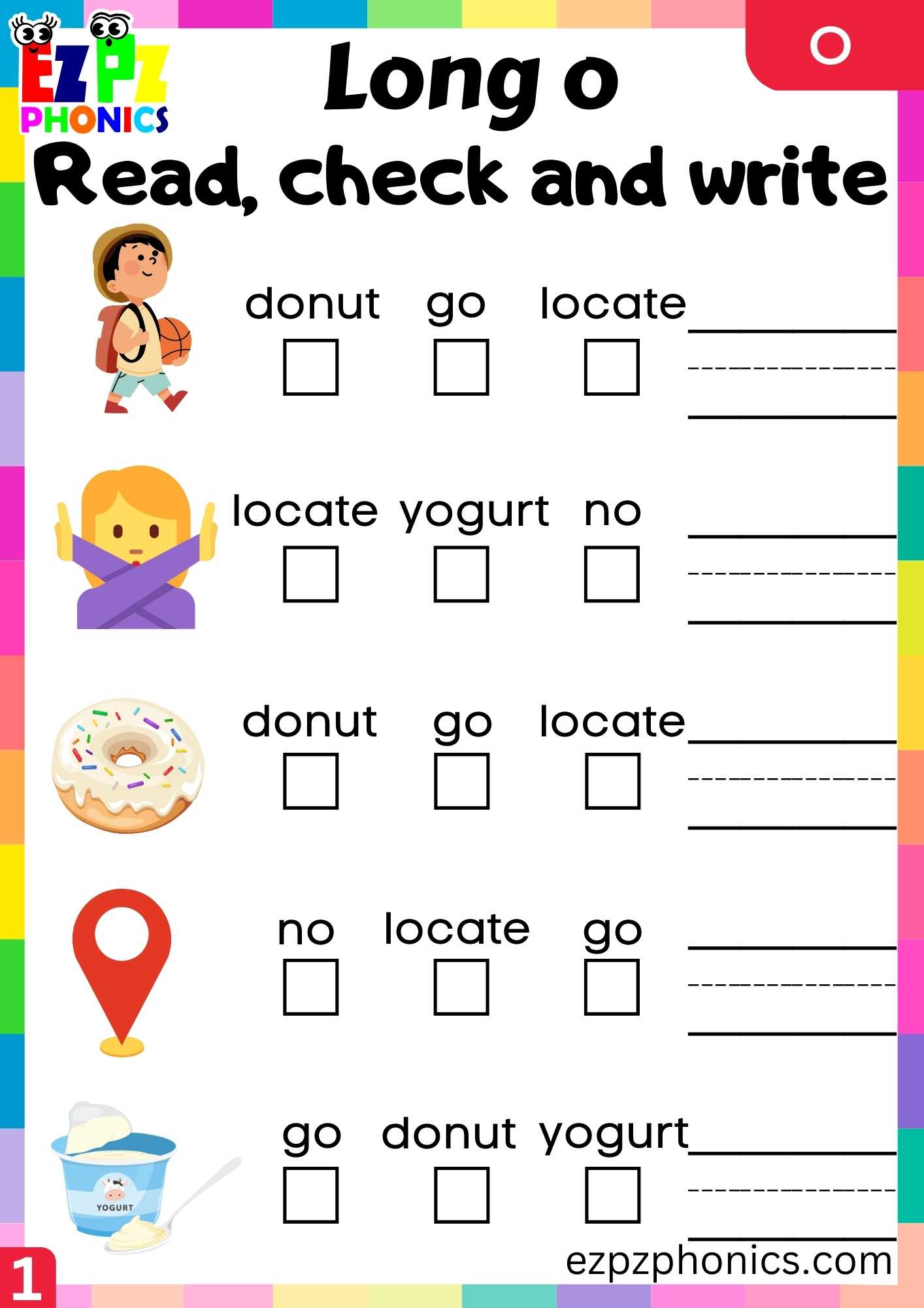 Group1 O Words Read, Check And Write Long O Phonics Worksheet ...