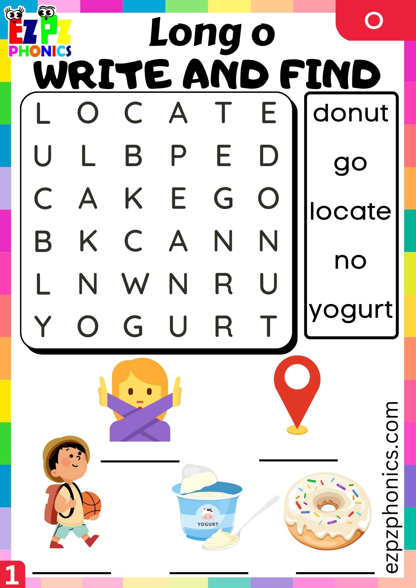 Group1 O Words Write And Find Long O Phonics Worksheet - ezpzphonics.com