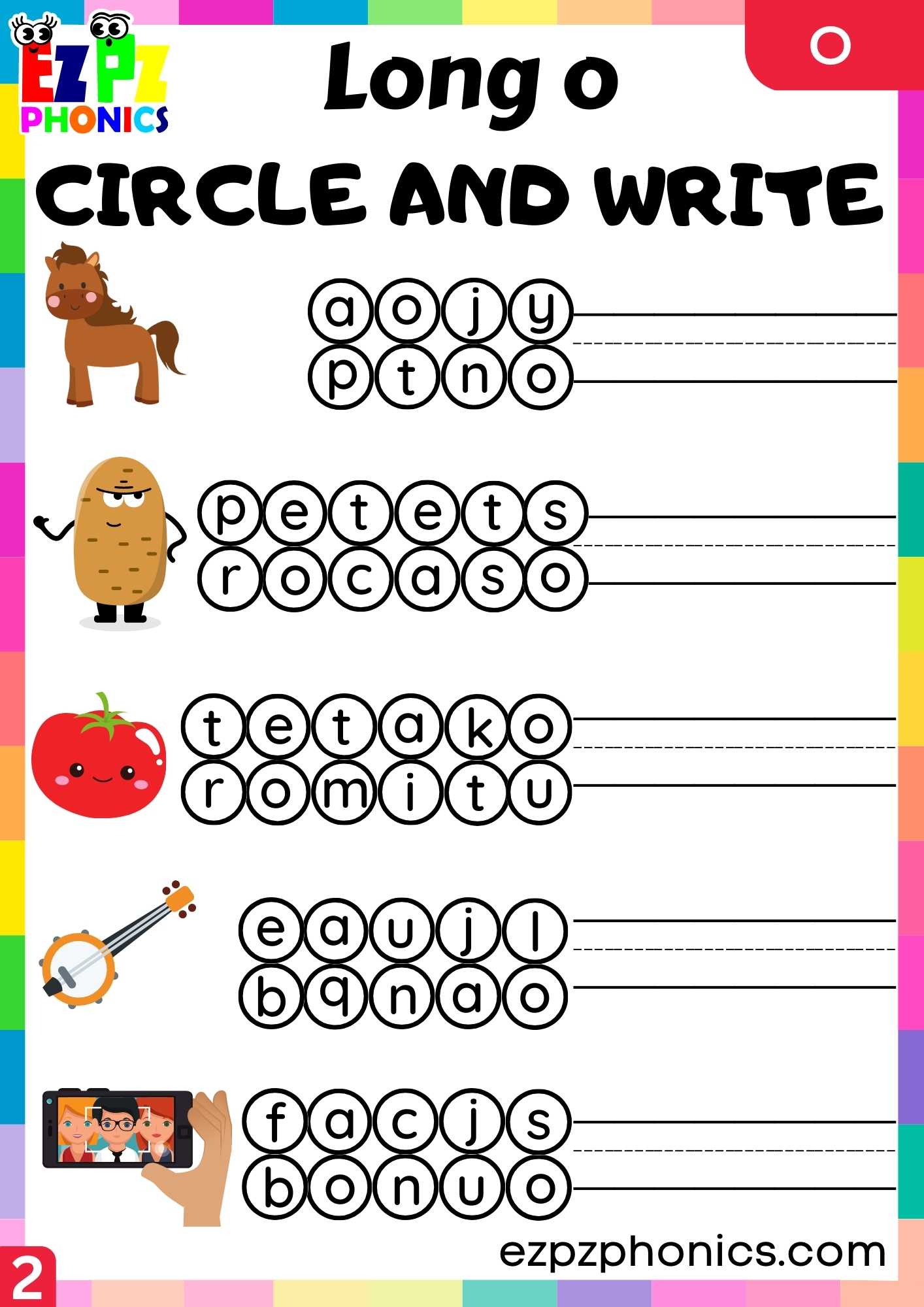 Group2 O Words Circle And Write Long O Phonics Worksheet - ezpzphonics.com