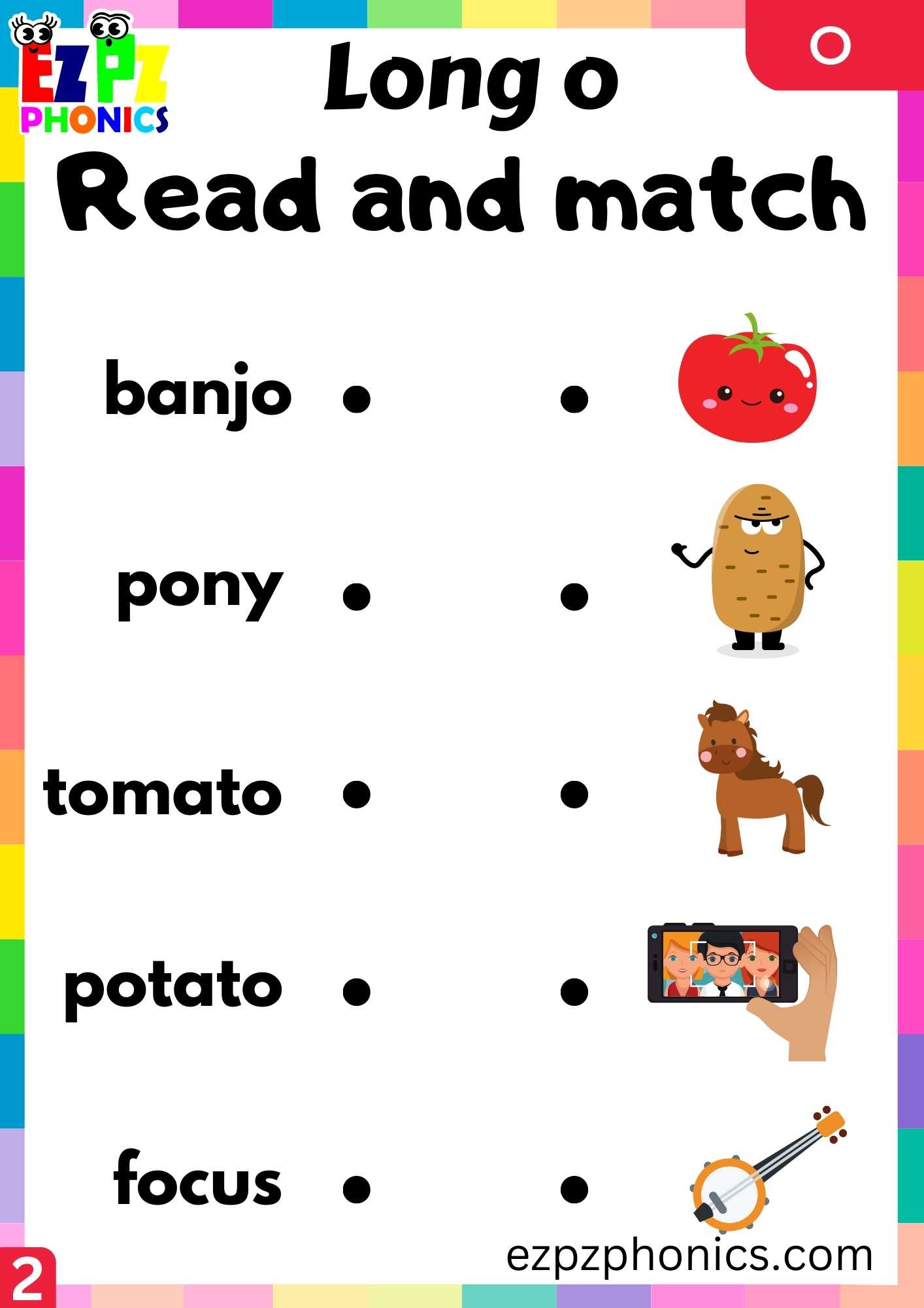 Group2 O Words Read And Match Long O Phonics Worksheet - ezpzphonics.com