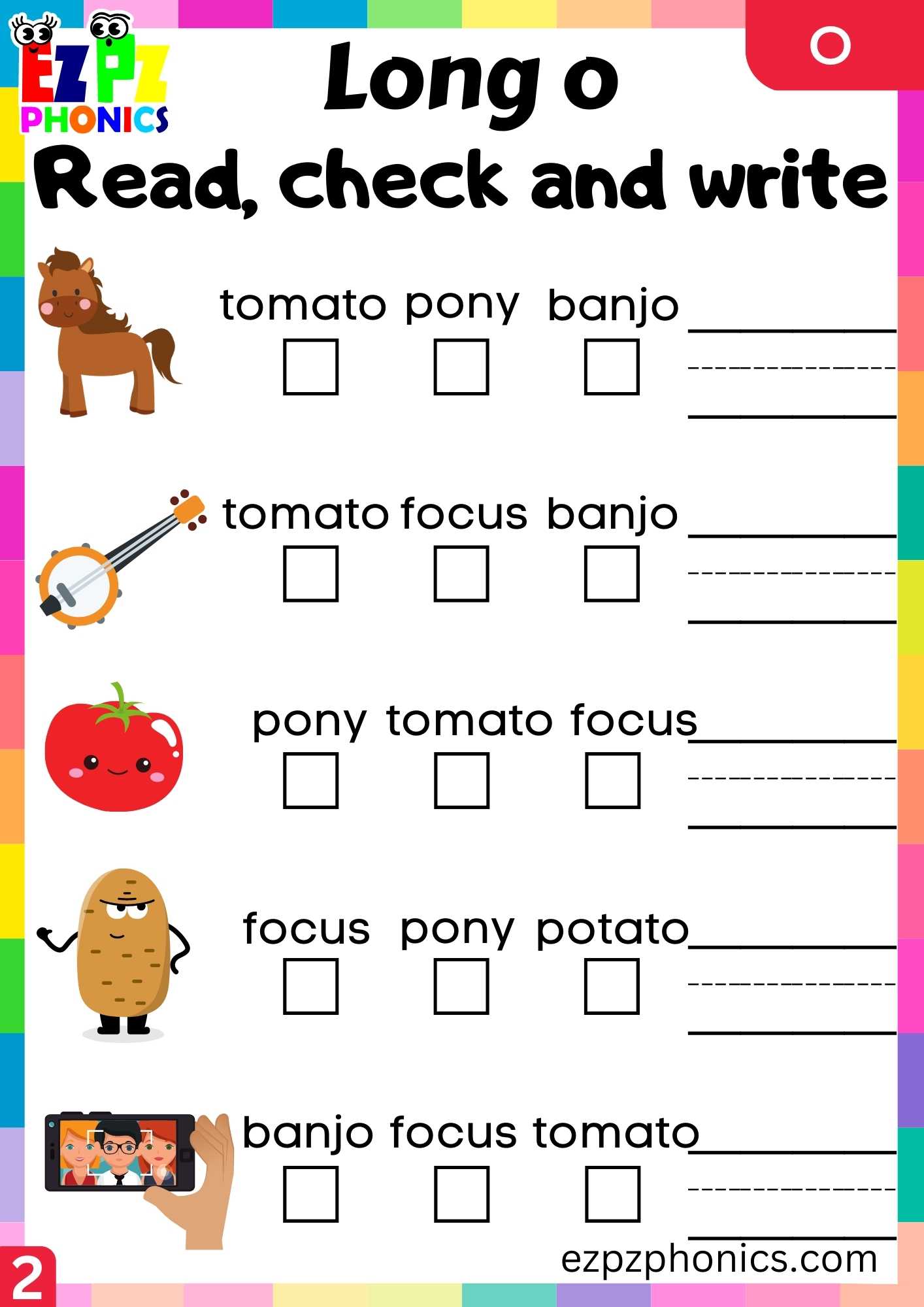 Group2 O Words Read, Check And Write Long O Phonics Worksheet ...