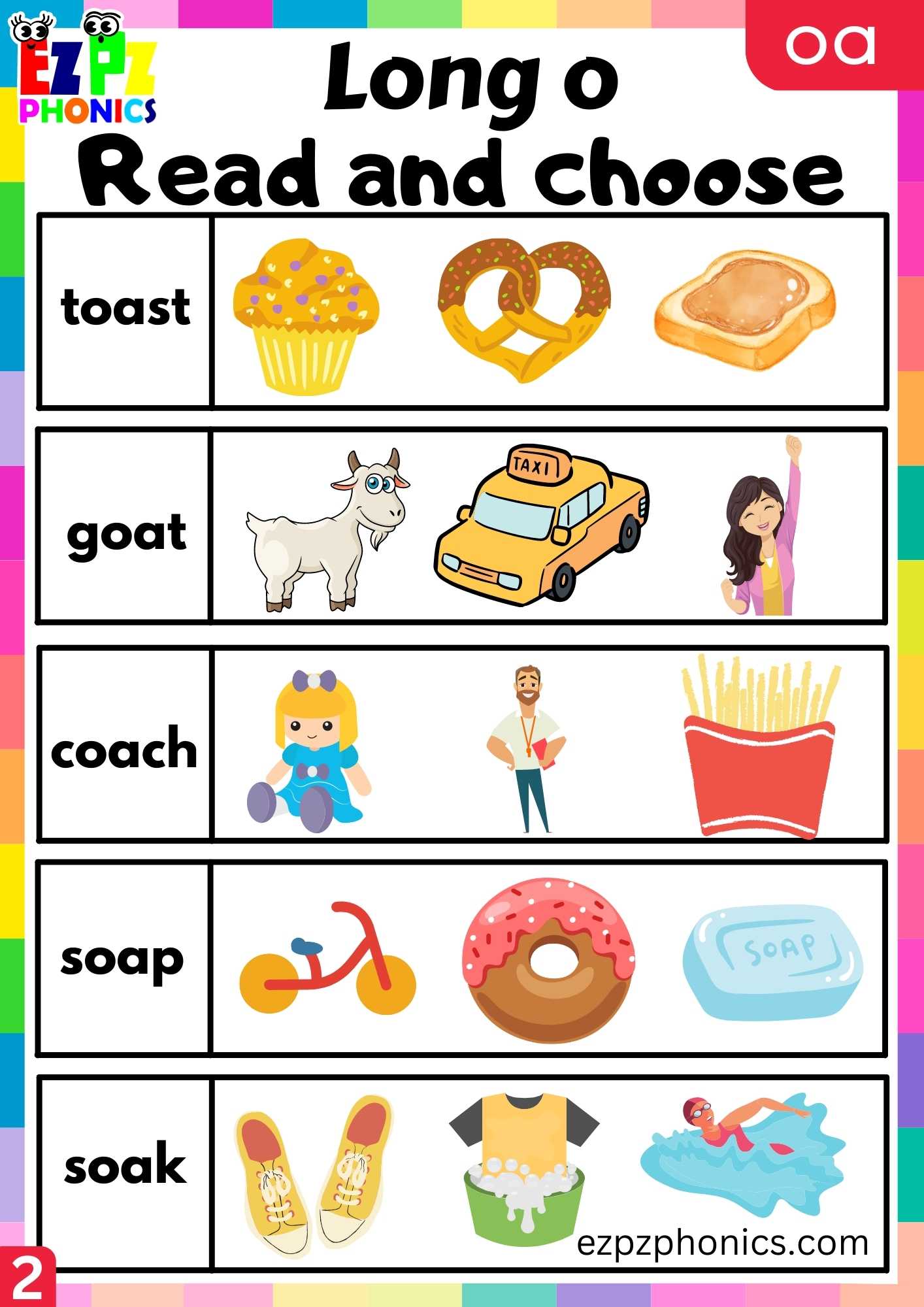 Group2 OA Words Read And Choose Long O Phonics Worksheet - ezpzphonics.com
