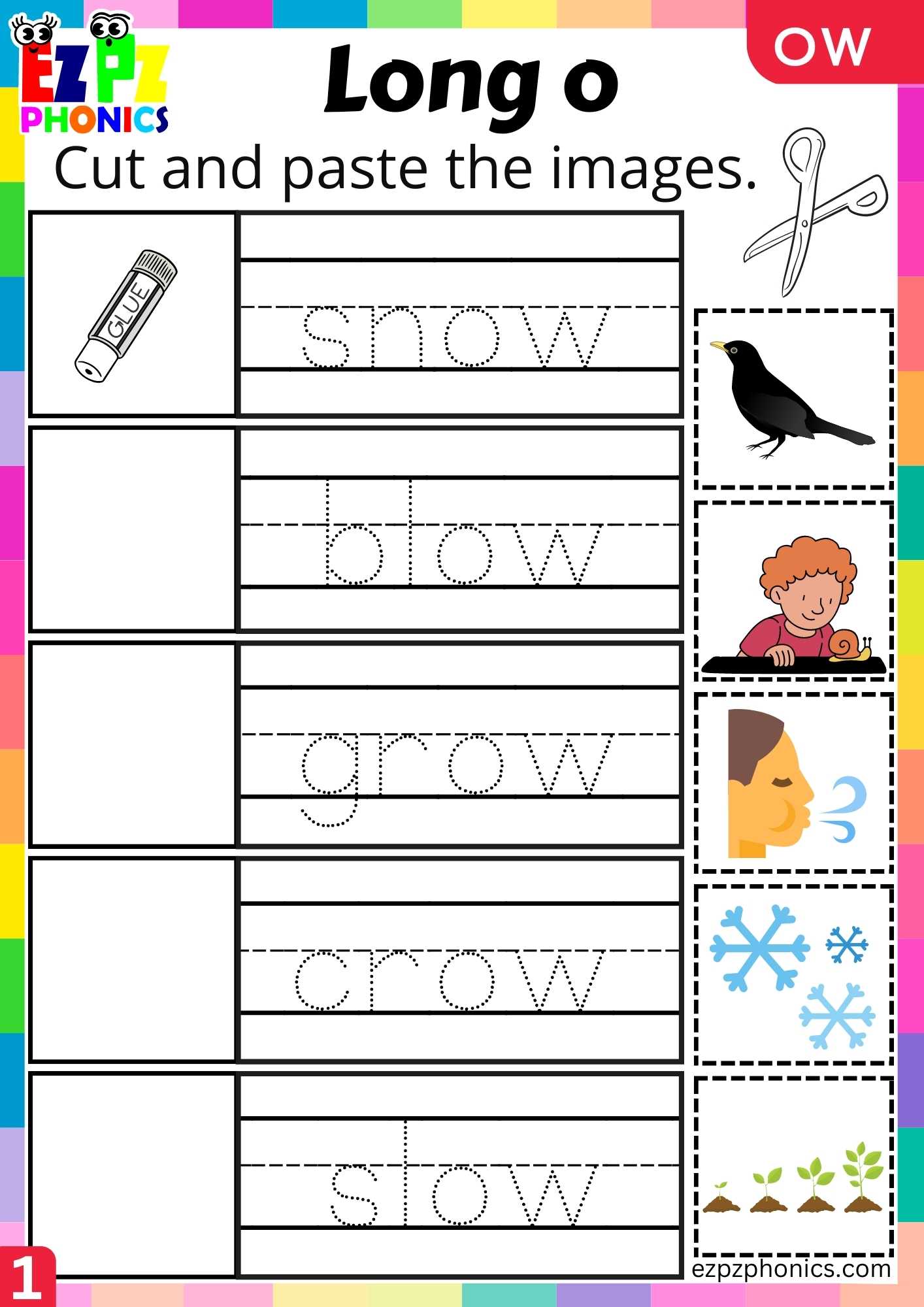 OW Words Long O Vowel Sound - ezpzphonics.com