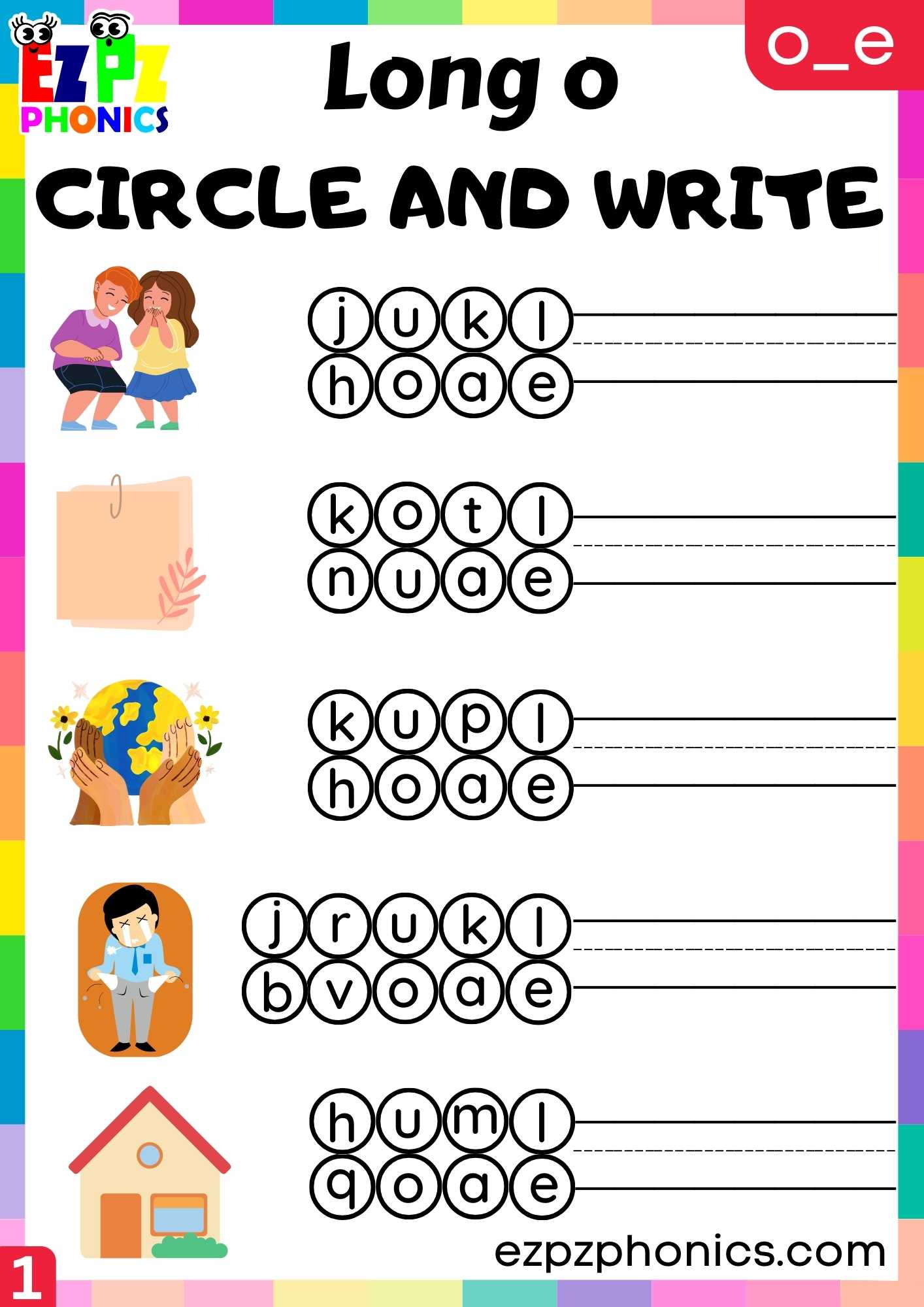 Group1 O_E Words Circle And Write Long O Phonics Worksheet ...
