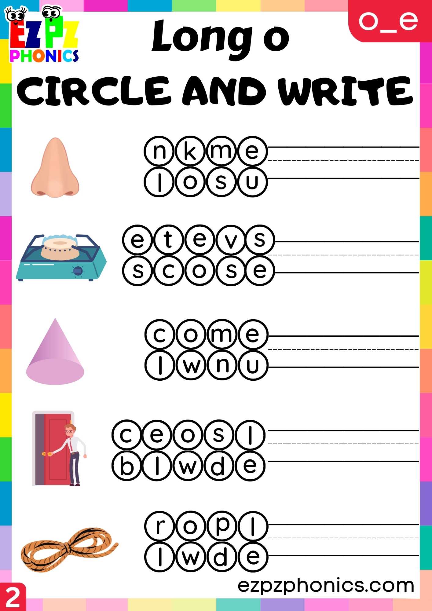 Group2 O_E Words Circle And Write Long O Phonics Worksheet ...