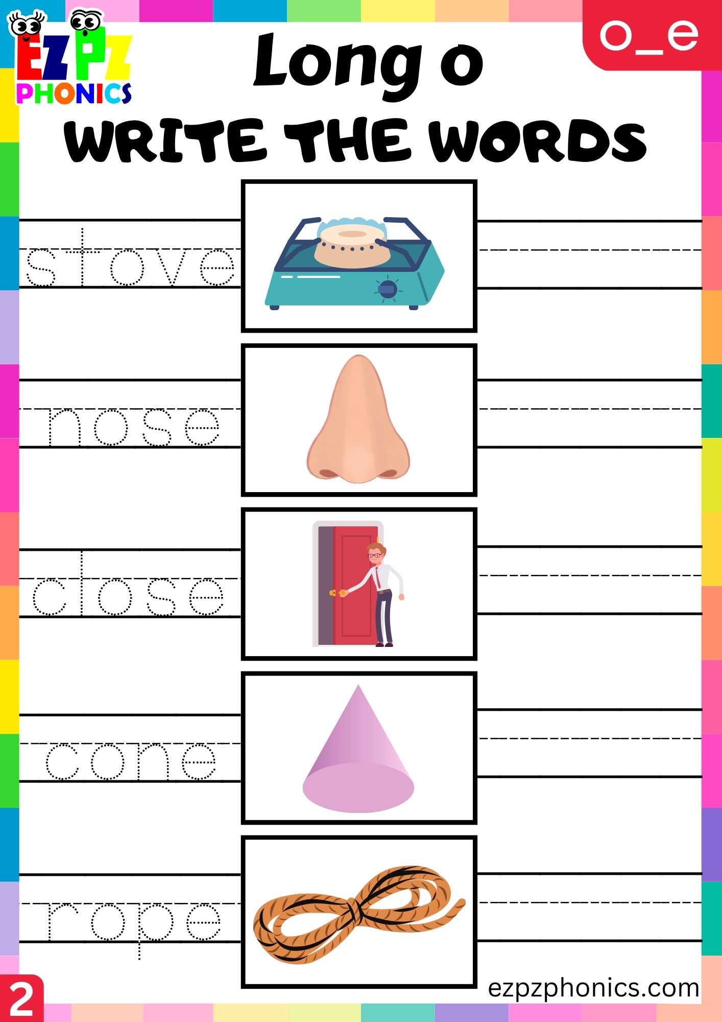Group2 O_E Words Write The Words Long O Phonics Worksheet - ezpzphonics.com